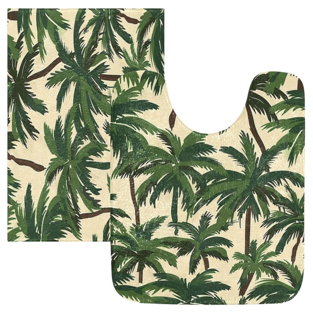 Ryvnso Tropical Palm Trees Bathroom Shaggy Rugs Toilet Mat Soft Contour ...