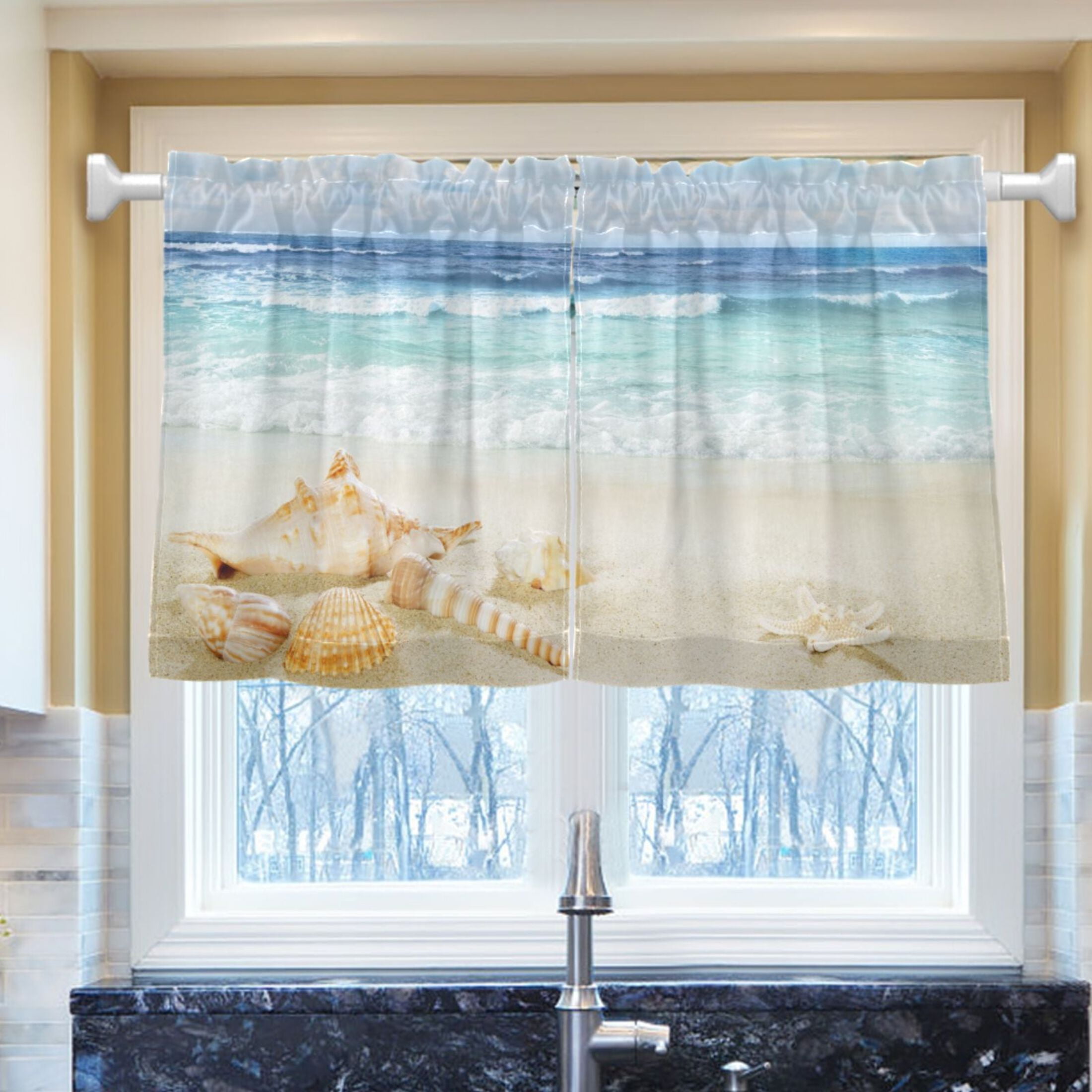 Ryvnso Tropical Seashells on Beach Half Curtains Sets Tier 2 Panels ...