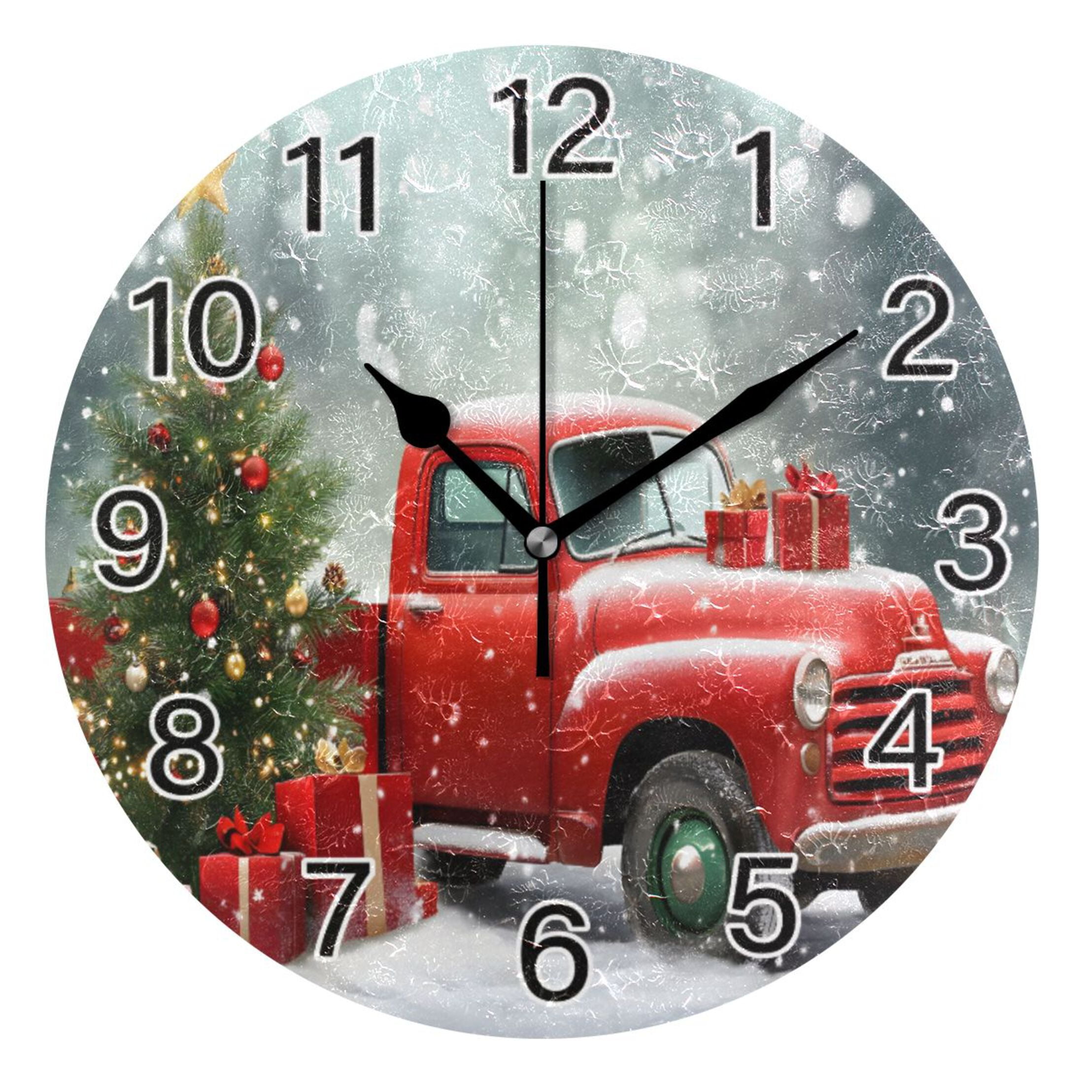 Ryvnso Truck and Christmas Tree Wall Clock Non Ticking Silent Kitchen ...