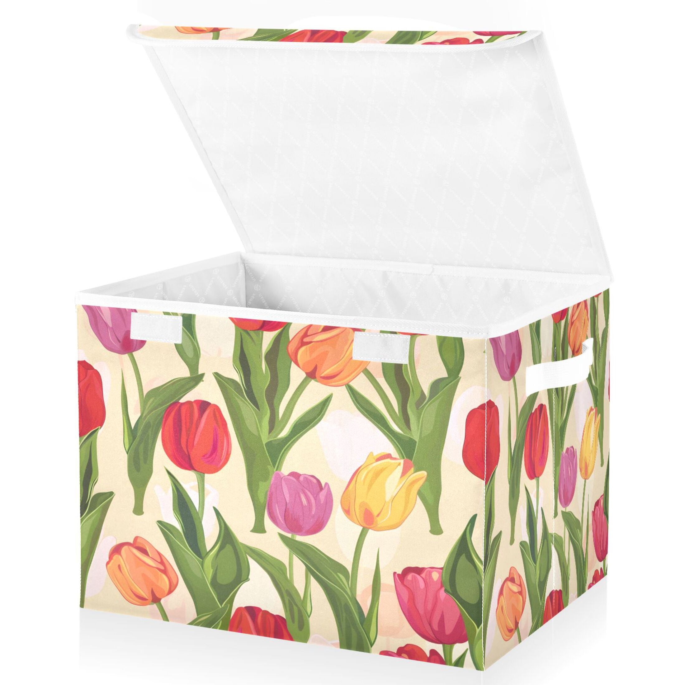 Ryvnso Tulip Floral Large Lidded Foldable Storage Baskets Cubes Boxes ...