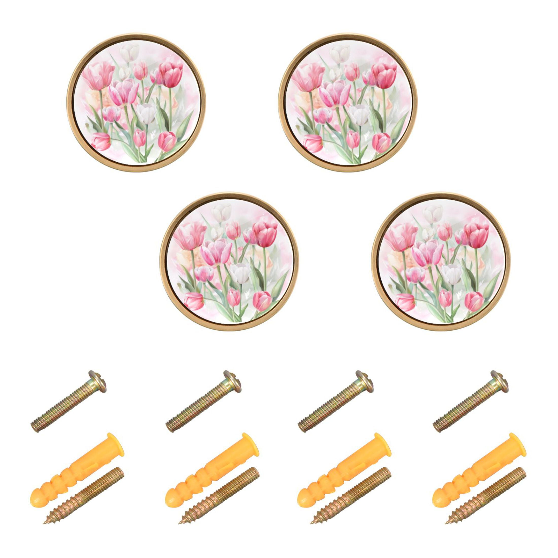 Ryvnso Tulip and Leaves Cabinet Knobs Kitchen Door Round Pulls Drawers ...