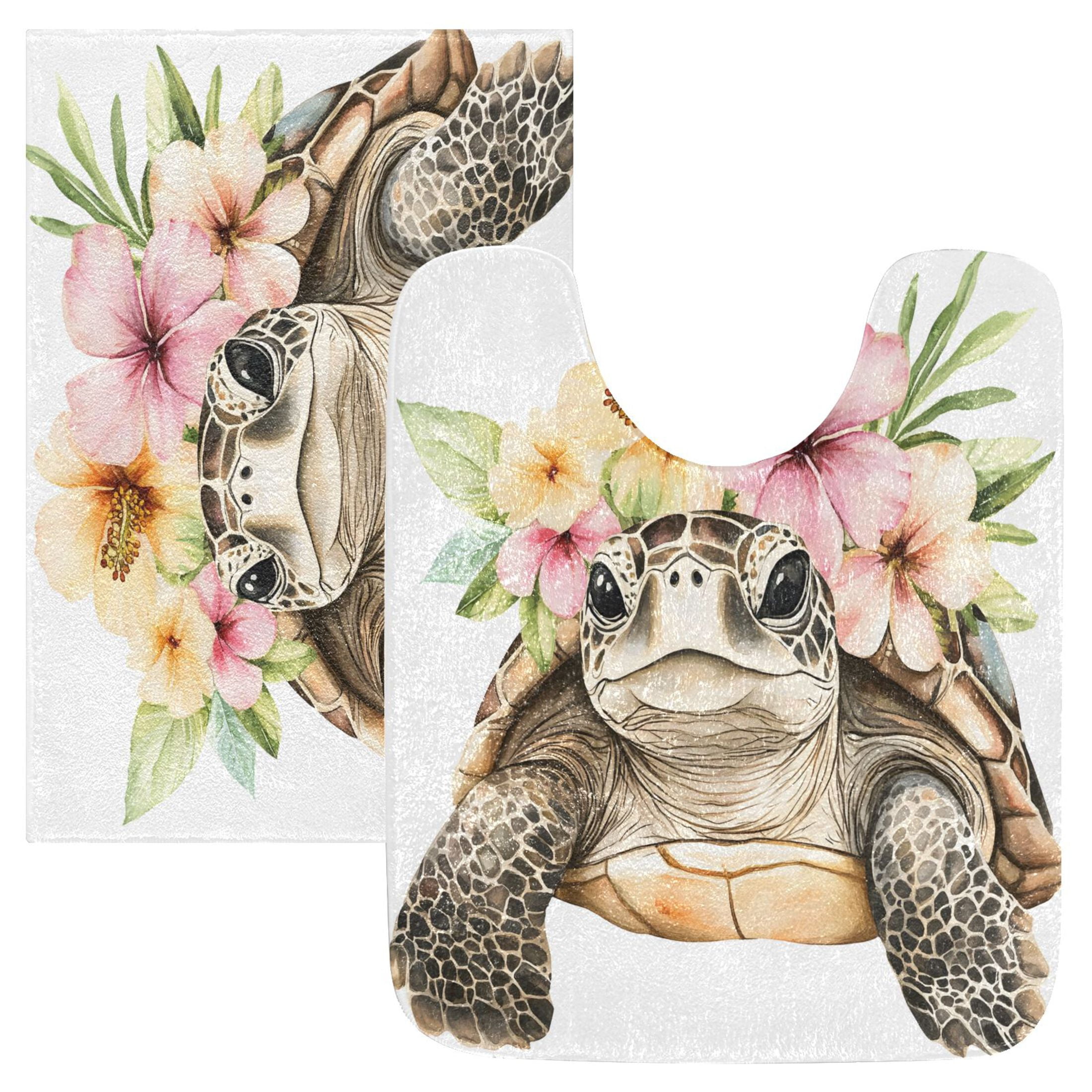 Ryvnso Turtle Flower Tropical Bathroom Shaggy Rugs Toilet Mat Soft ...