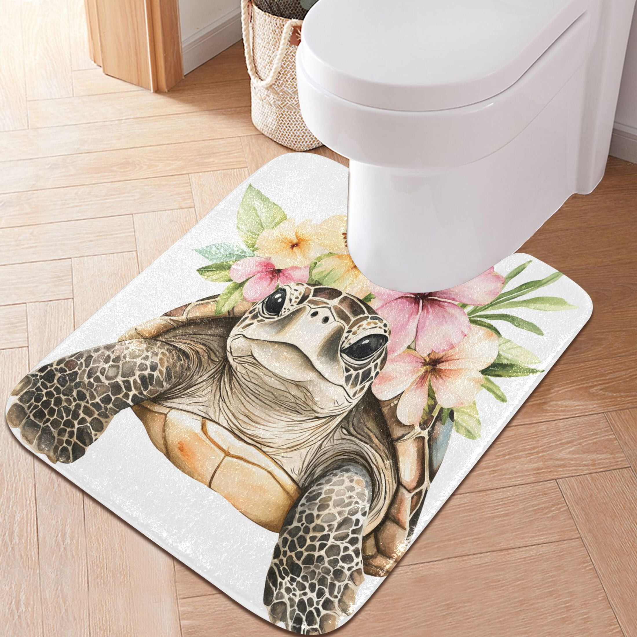 Ryvnso Turtle Flower Tropical Bathroom Shaggy Rugs Toilet U Shape Mat ...