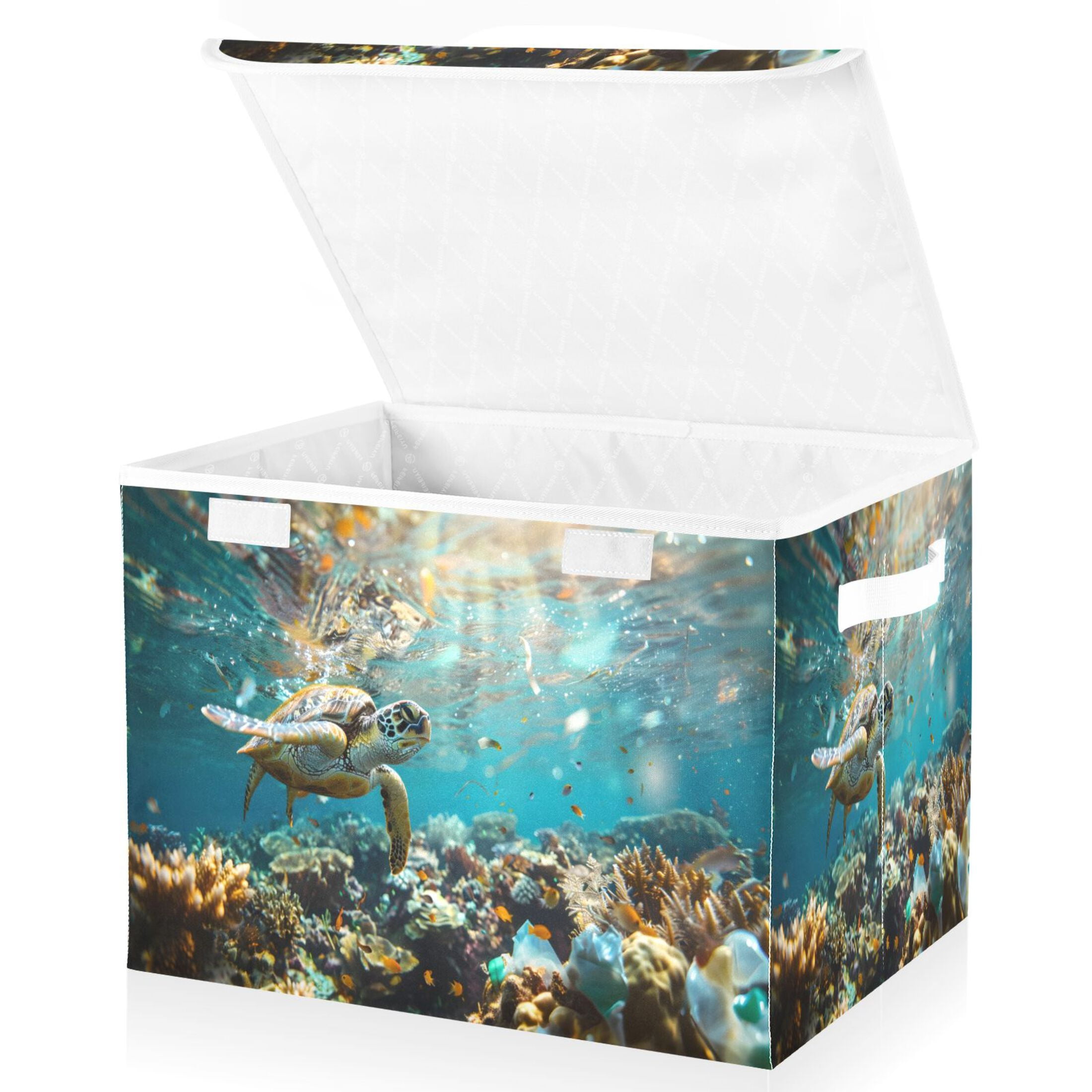 Ryvnso Turtle Swims under Sea Large Lidded Foldable Storage Baskets ...