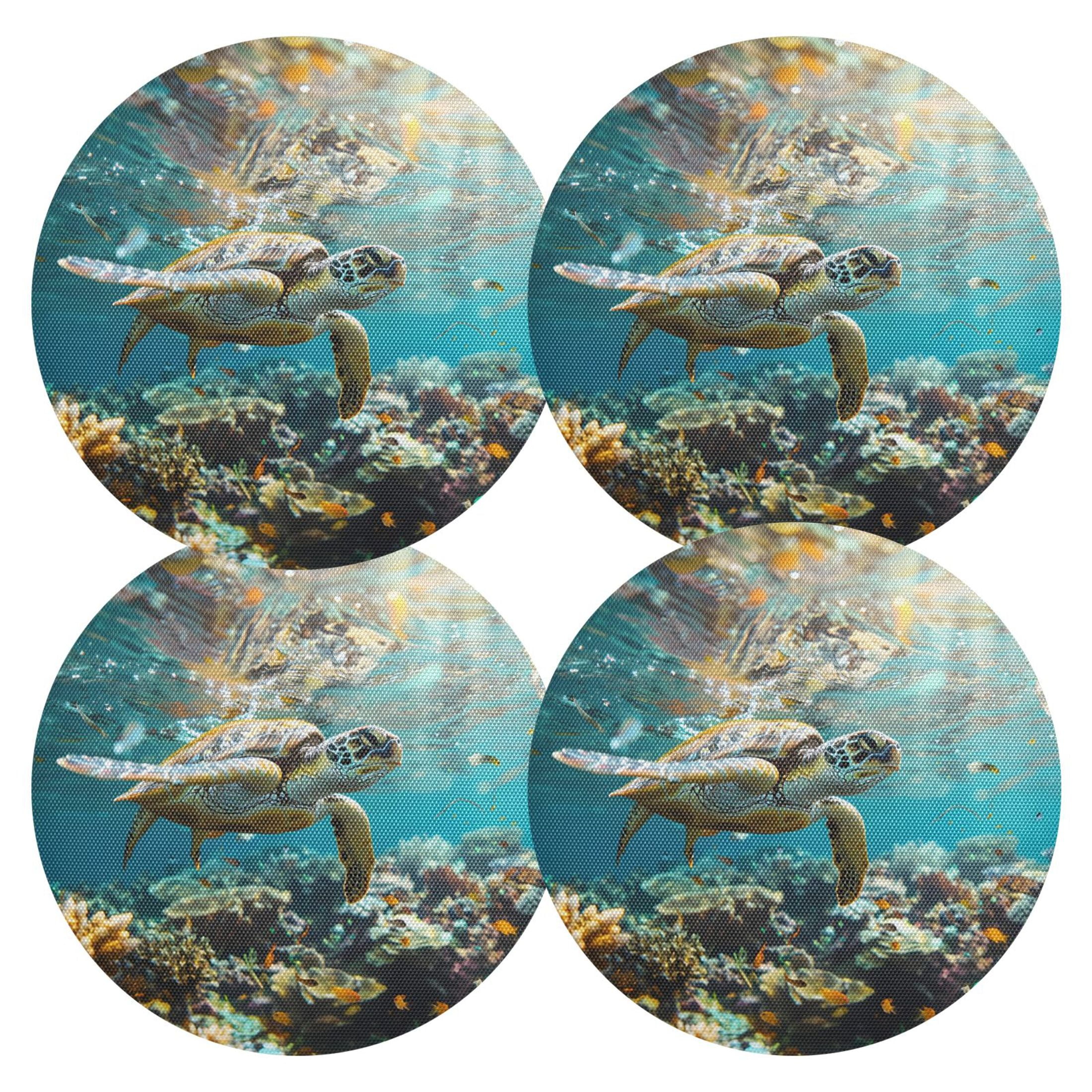 Ryvnso Turtle Swims under Sea Round Plate Mats Dining Table Placemat ...
