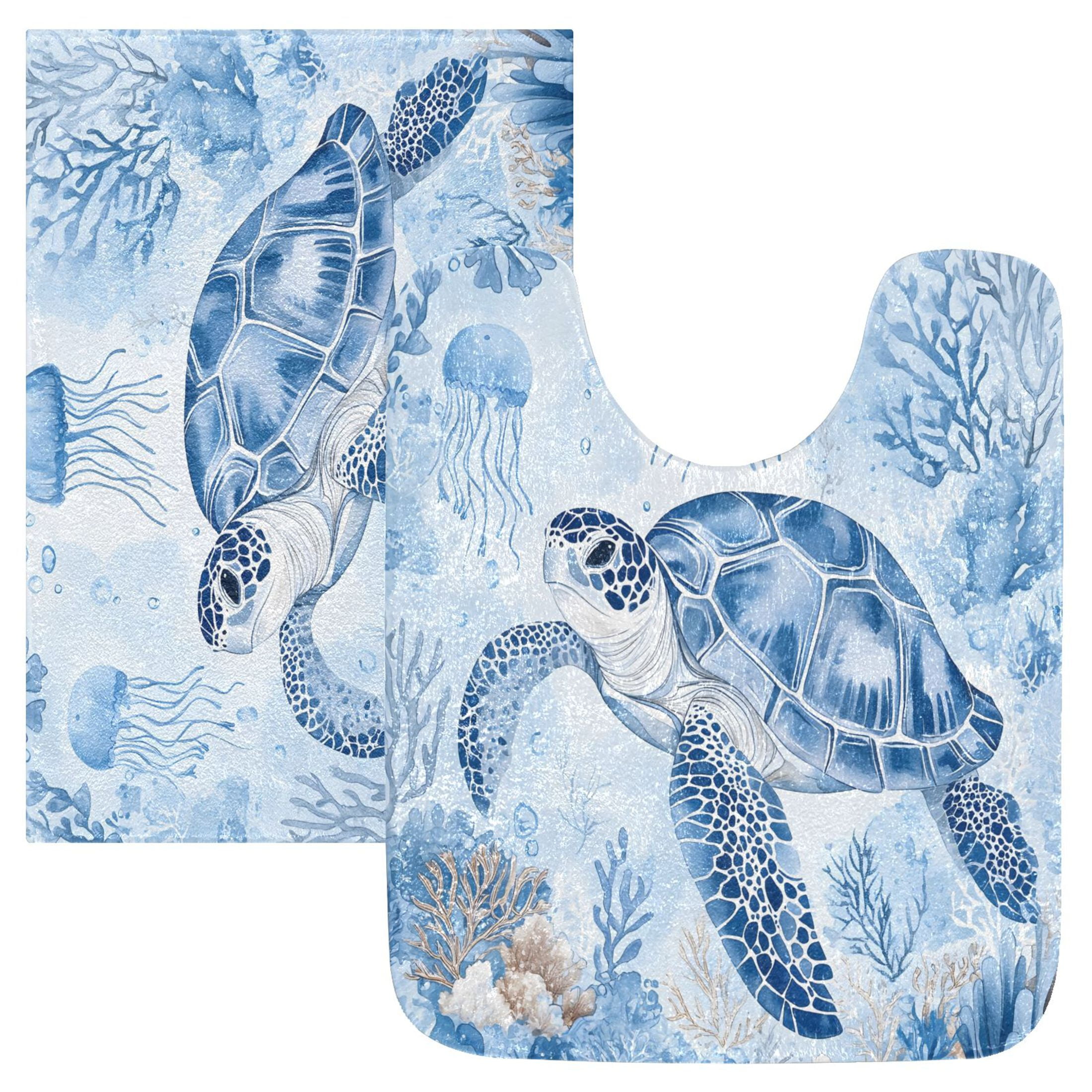 Ryvnso Turtle Watercolor Bathroom Shaggy Rugs Toilet Mat Soft Contour ...