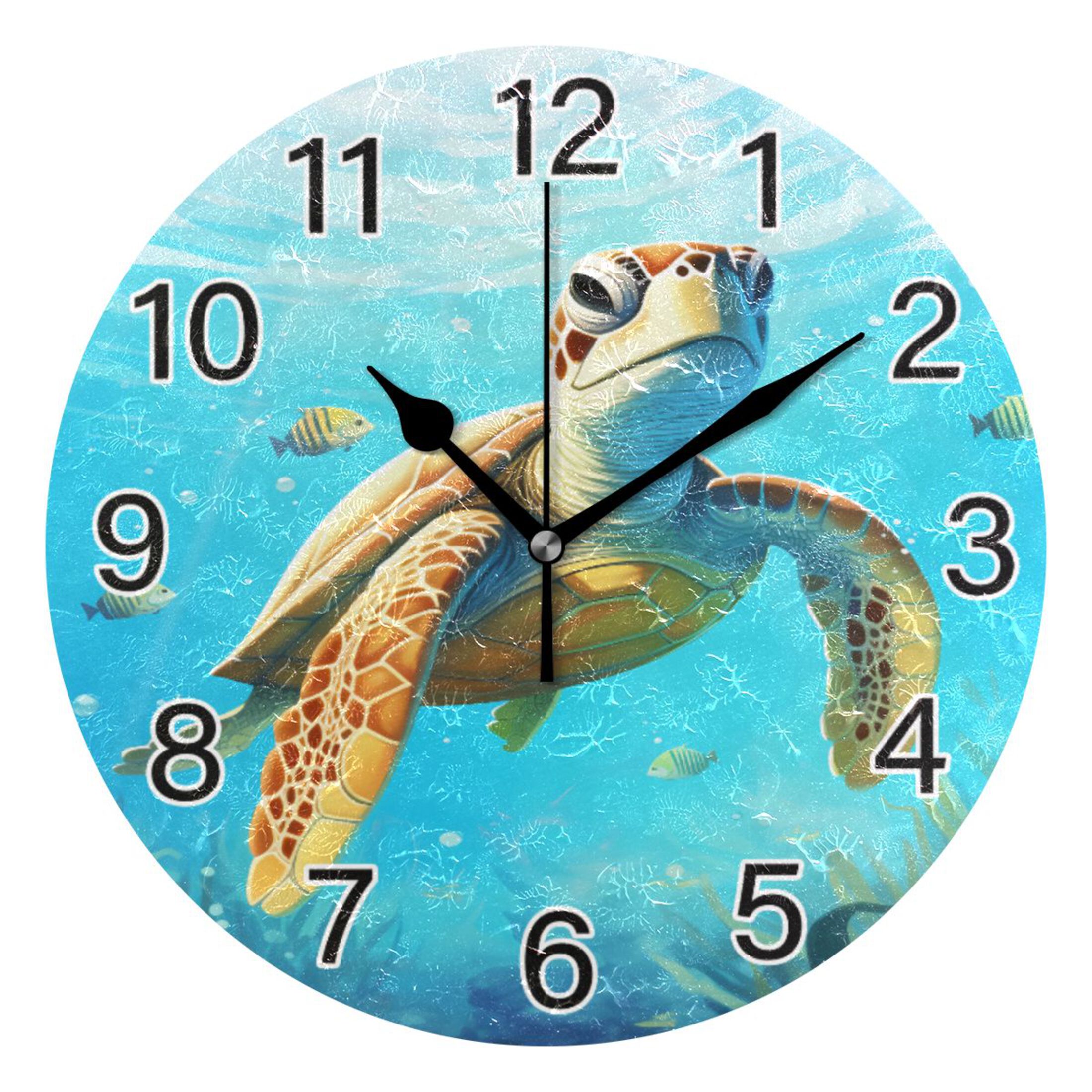 Ryvnso Turtle and Fishes in Sea Wall Clock Non Ticking Silent Kitchen ...