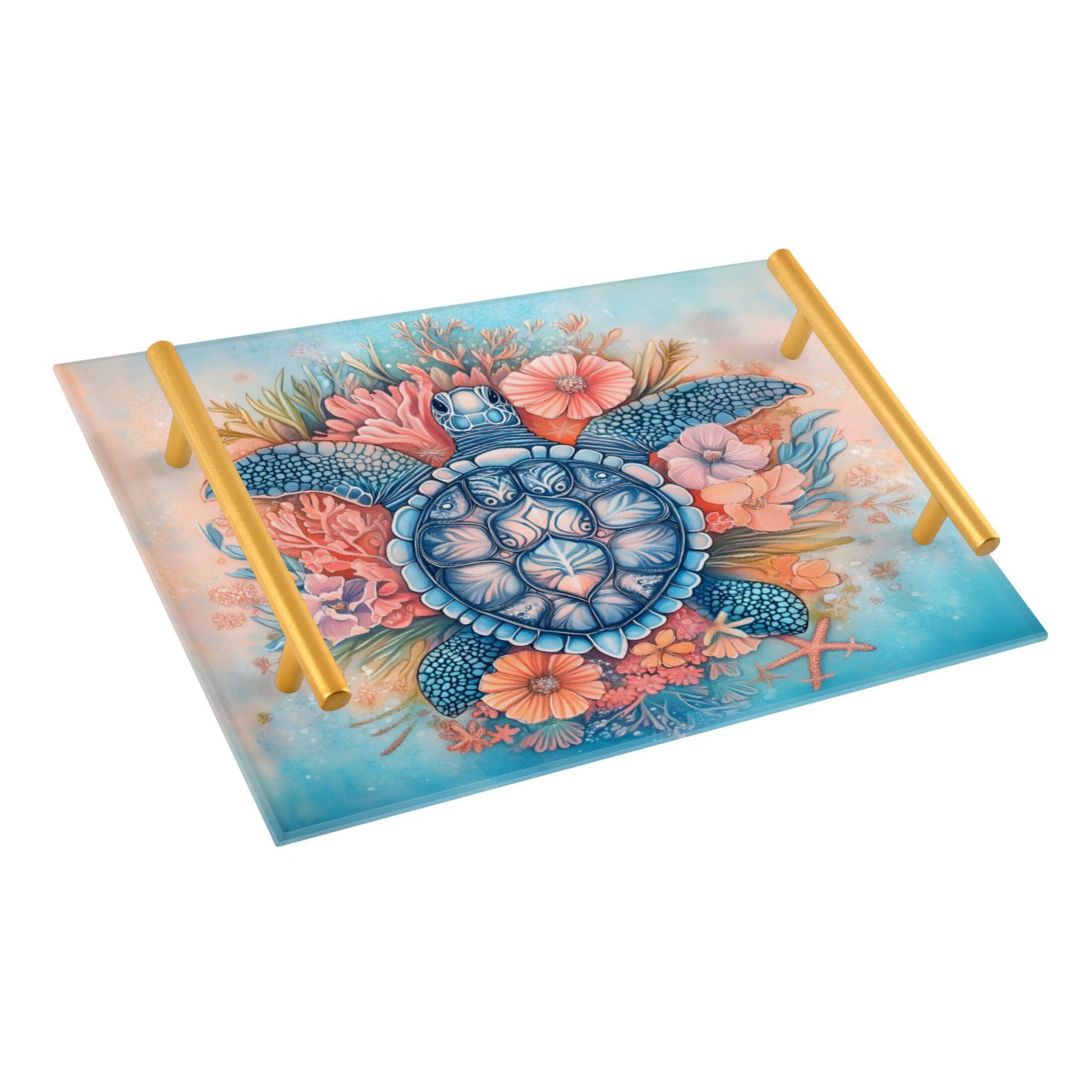 Ryvnso Turtle and Flower Bathroom Tray Vanity Countertop Trays Acrylic ...