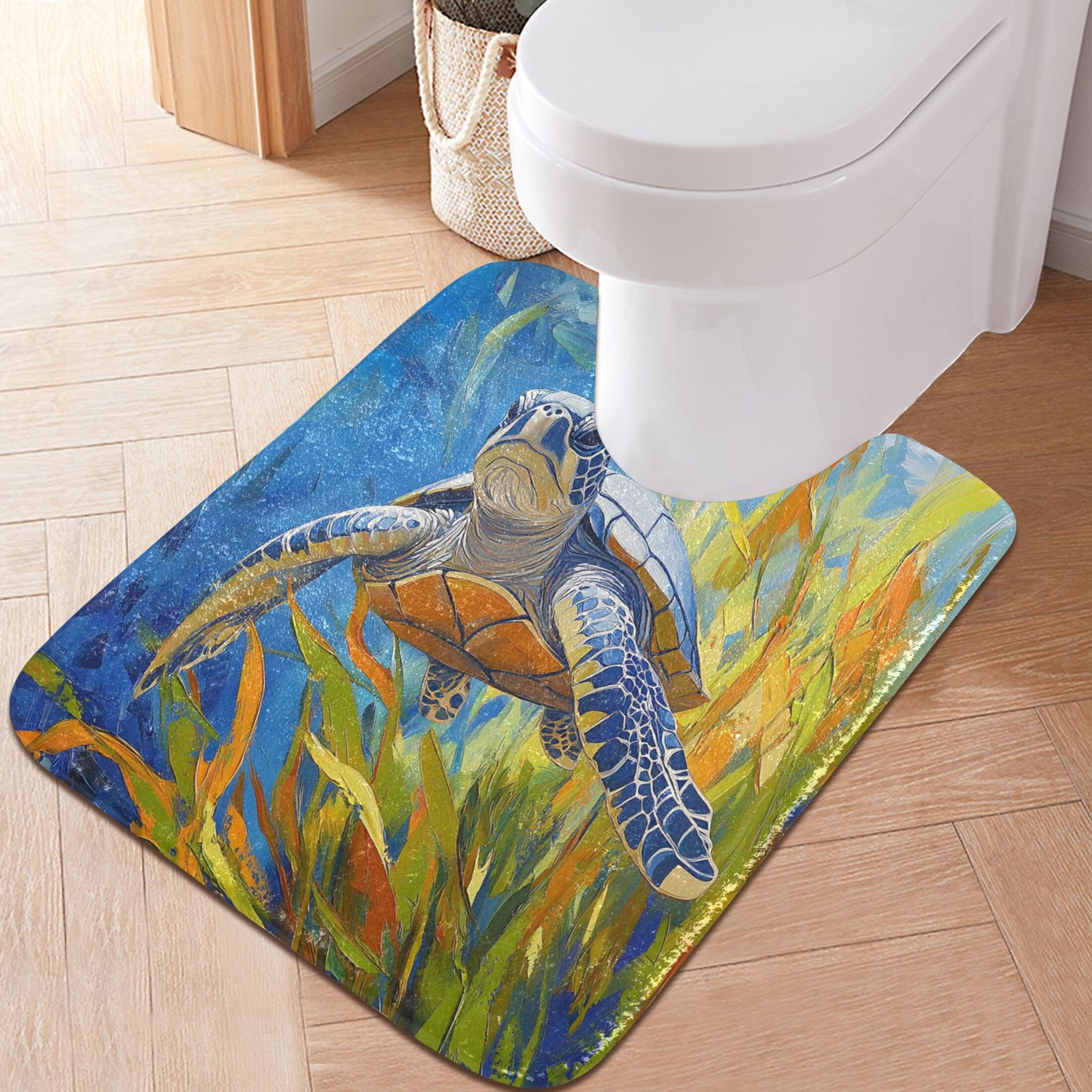 Ryvnso Turtle and Grass Bathroom Shaggy Rugs Toilet U Shape Mat Soft ...