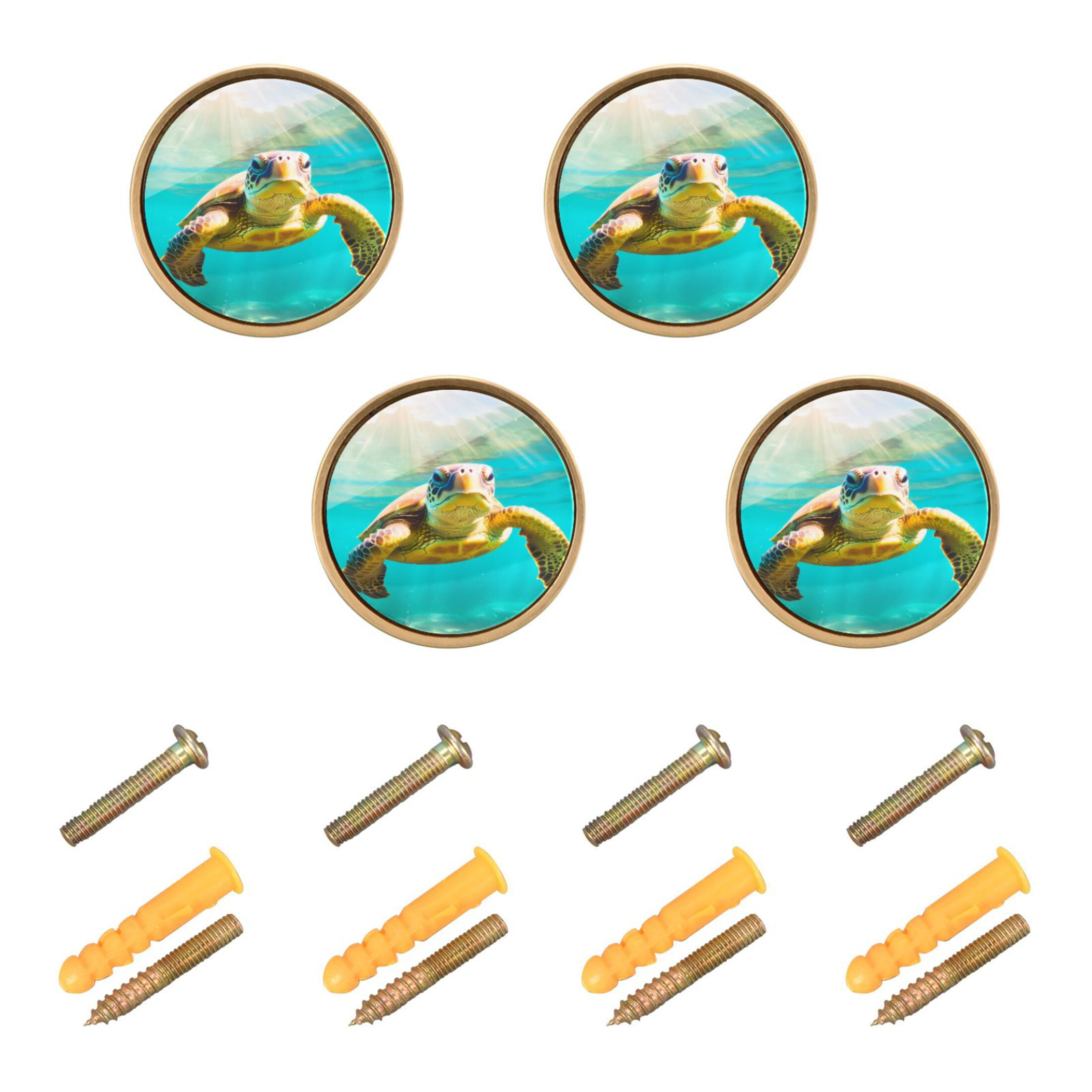Ryvnso Turtle in Sea and Sun Cabinet Knobs Kitchen Door Round Pulls ...