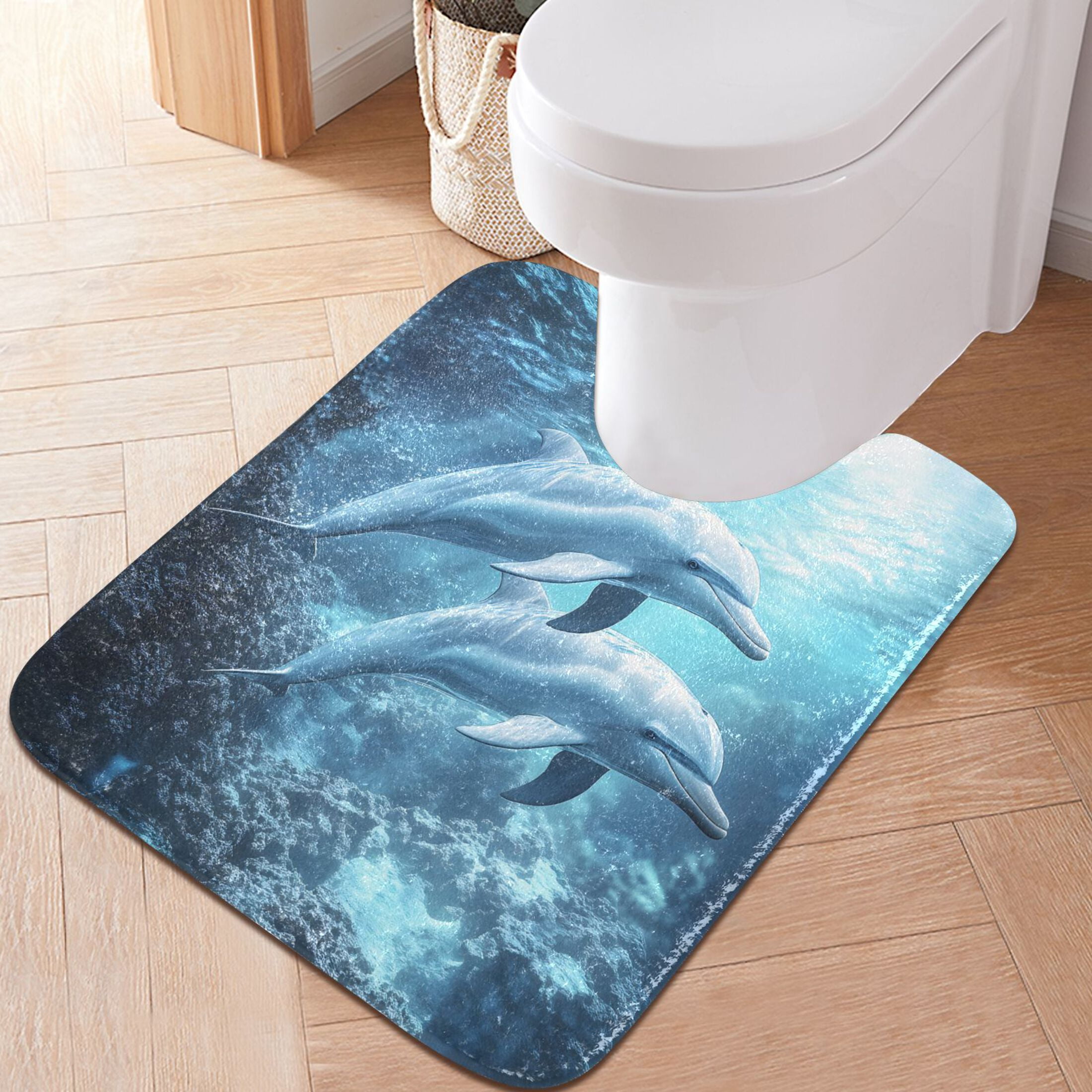 Ryvnso Two Dolphins Bathroom Shaggy Rugs Toilet U Shape Mat Soft ...