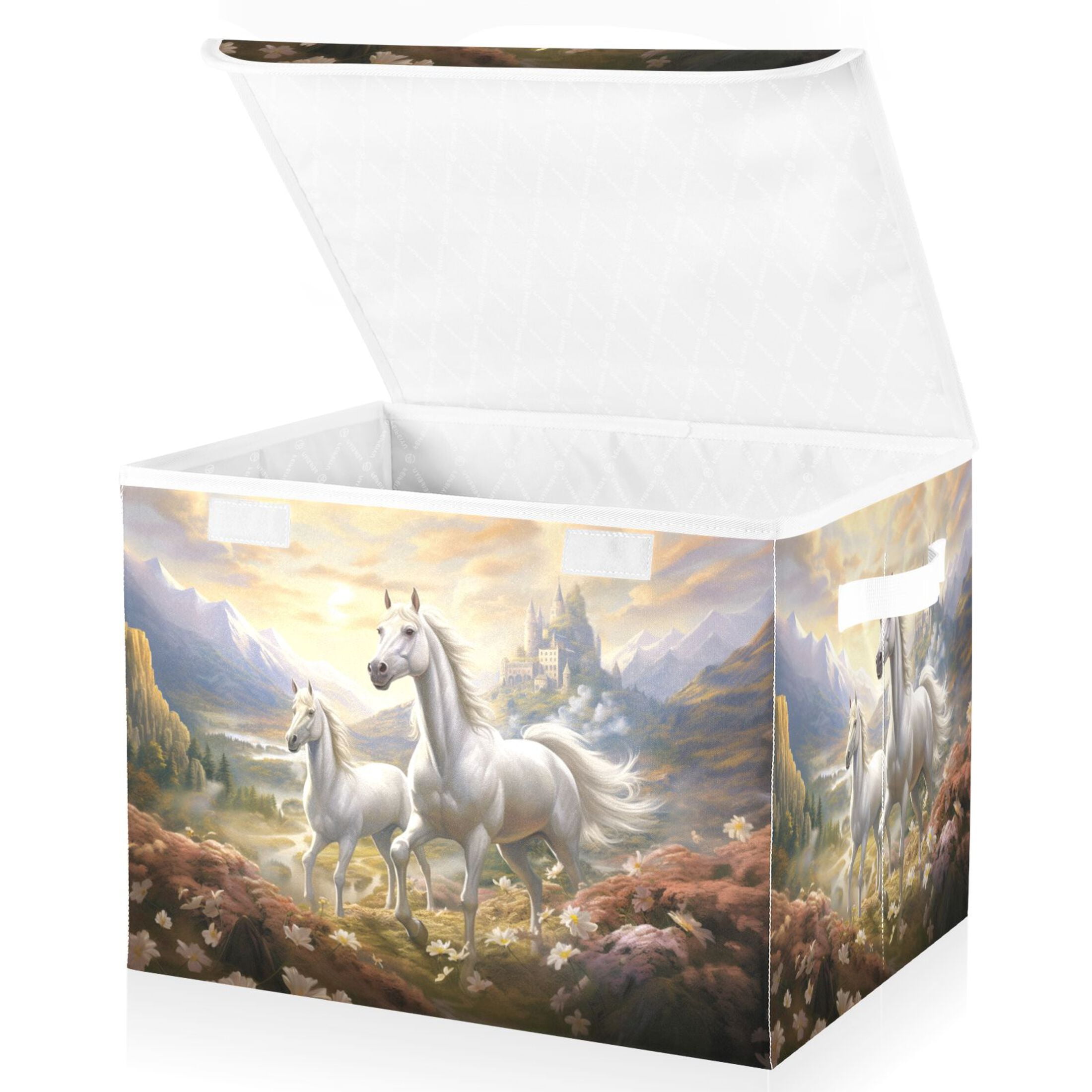 Ryvnso Two Horses Running Large Lidded Foldable Storage Baskets Cubes ...
