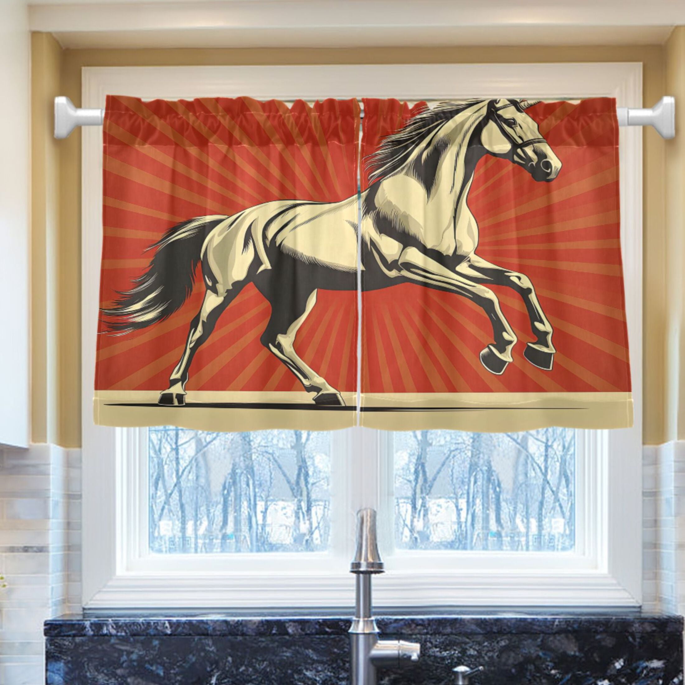 Ryvnso Unicorn-a1 Half Curtains Sets Tier 2 Panels Short Curtain Rod ...