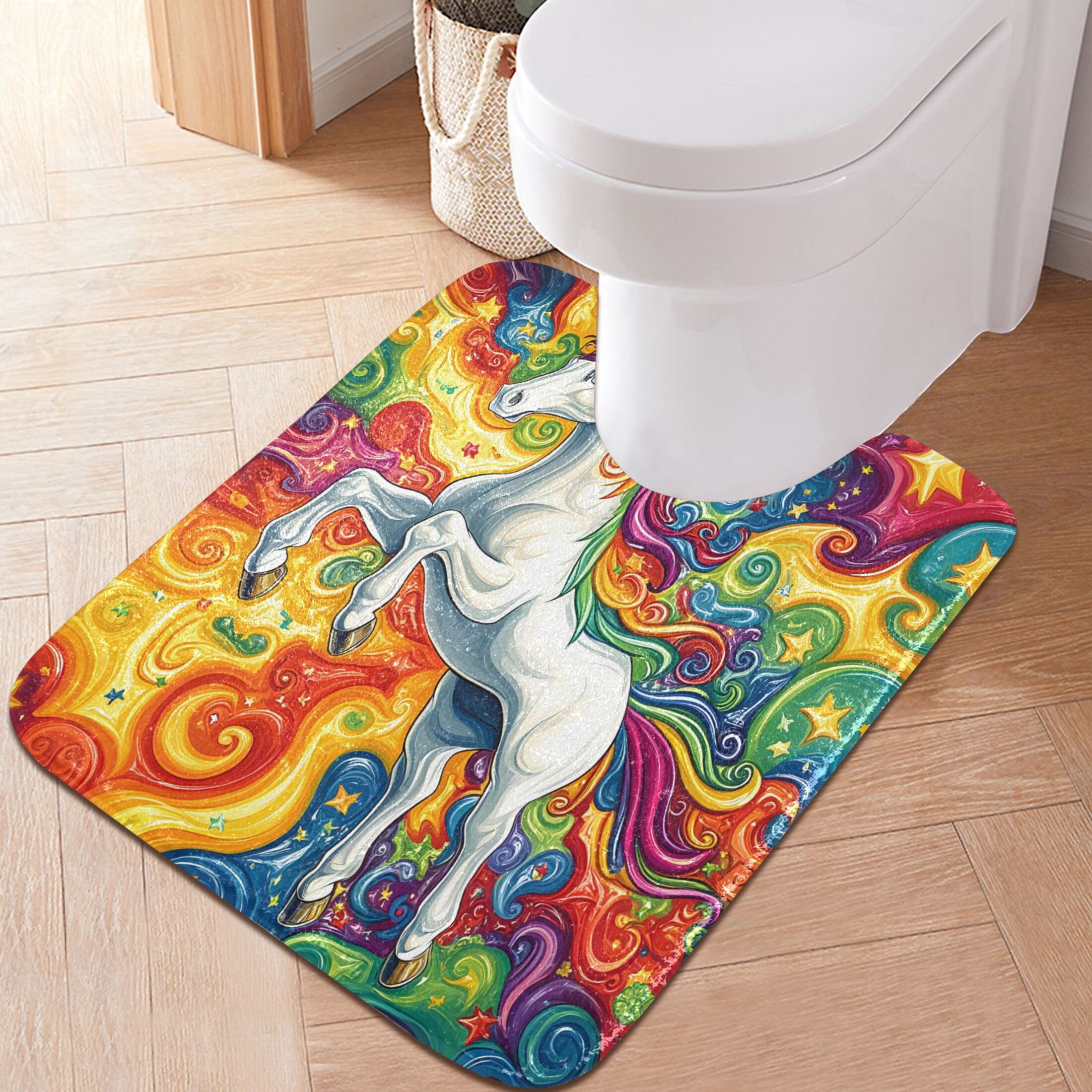 Ryvnso Unicorn in Magic Bathroom Shaggy Rugs Toilet U Shape Mat Soft ...