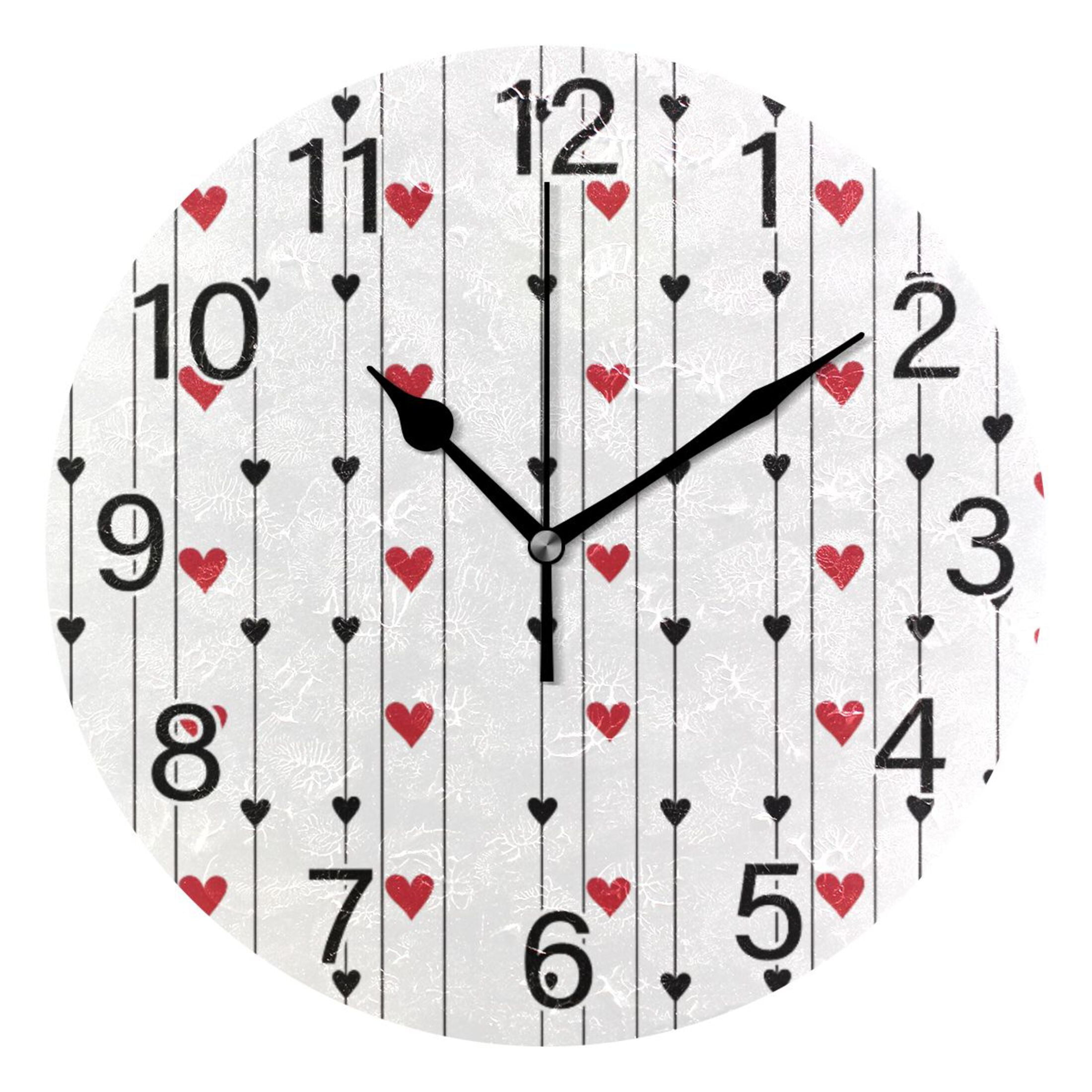 Ryvnso Valentine's Day Hearts Wall Clock Non Ticking Silent Kitchen ...