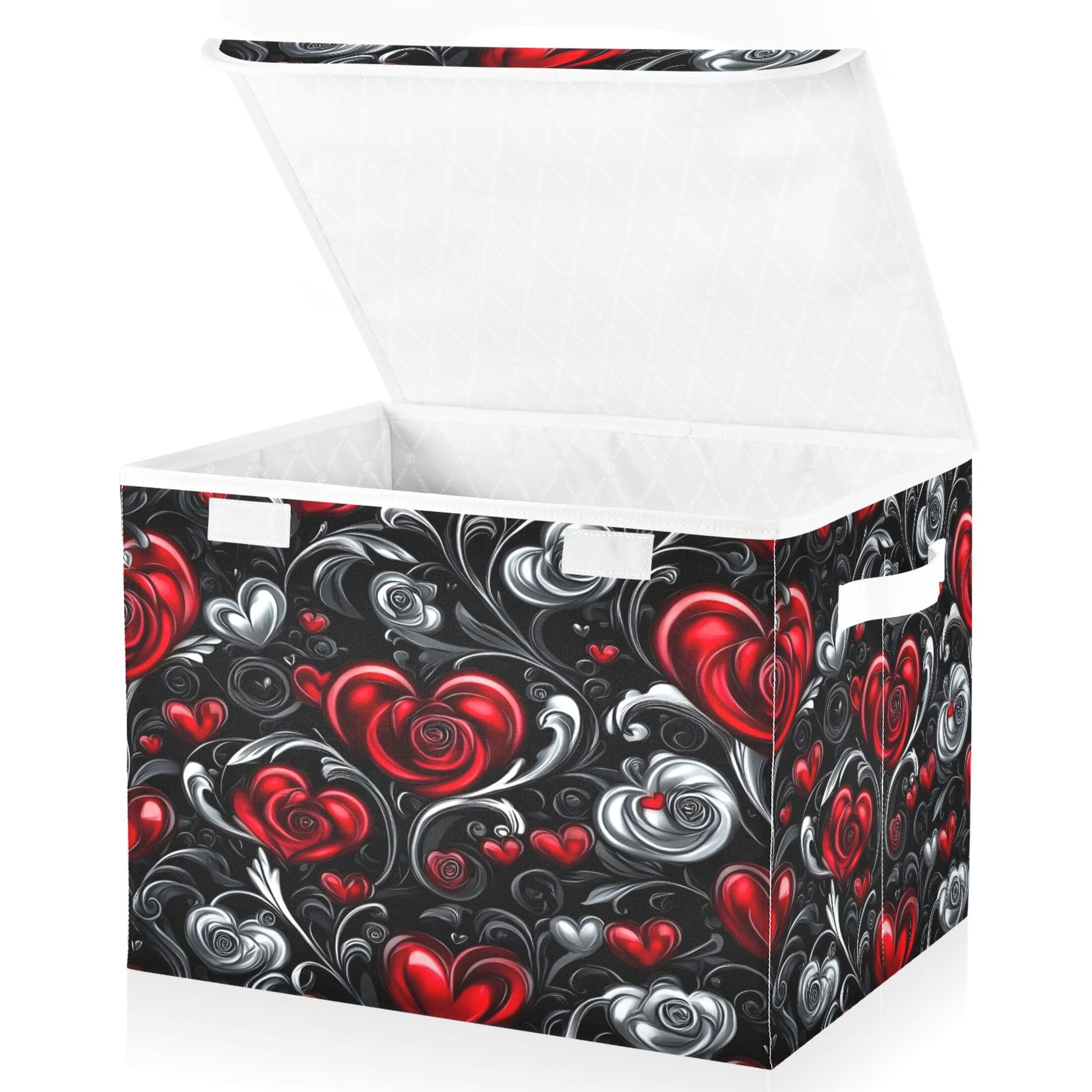 Ryvnso Valentines Hearts Flowers Large Lidded Foldable Storage Baskets ...