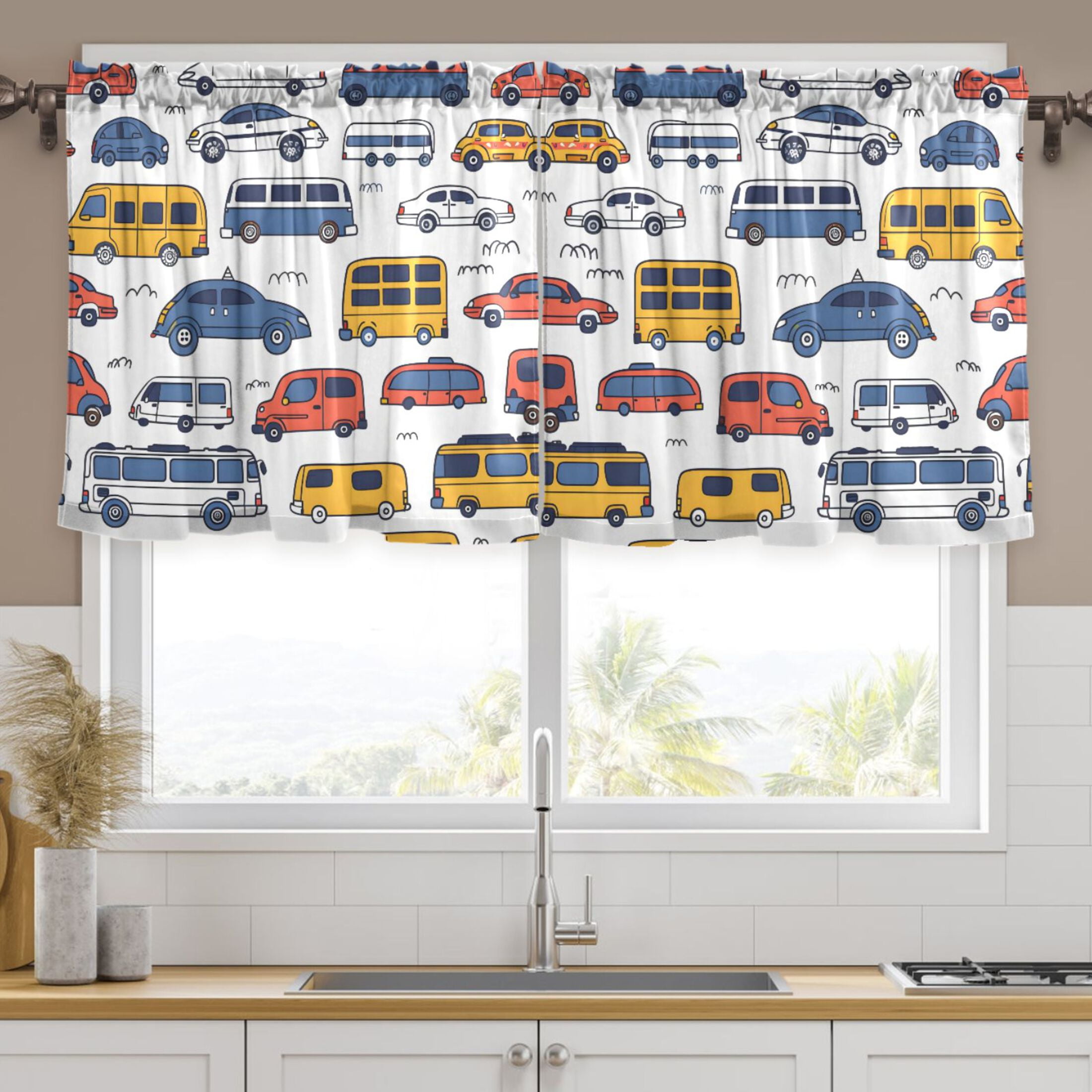 Ryvnso Vehicles Bus Curtains Sets Short Curtain Rod Pocket Half Window ...