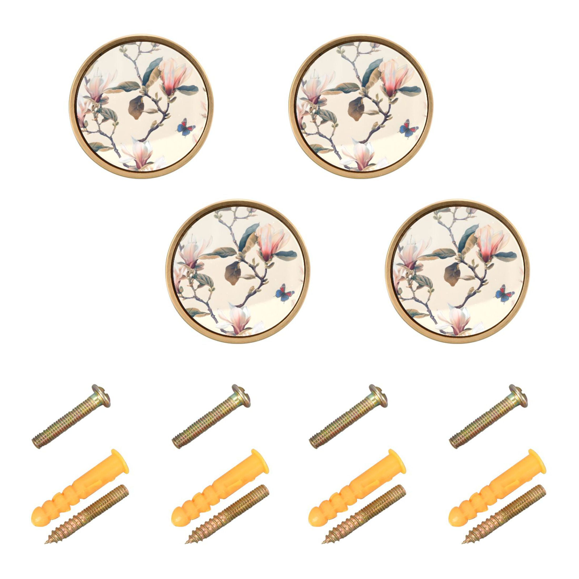 Ryvnso Vintage Magnolia and Butterflies Cabinet Knobs Kitchen Door ...
