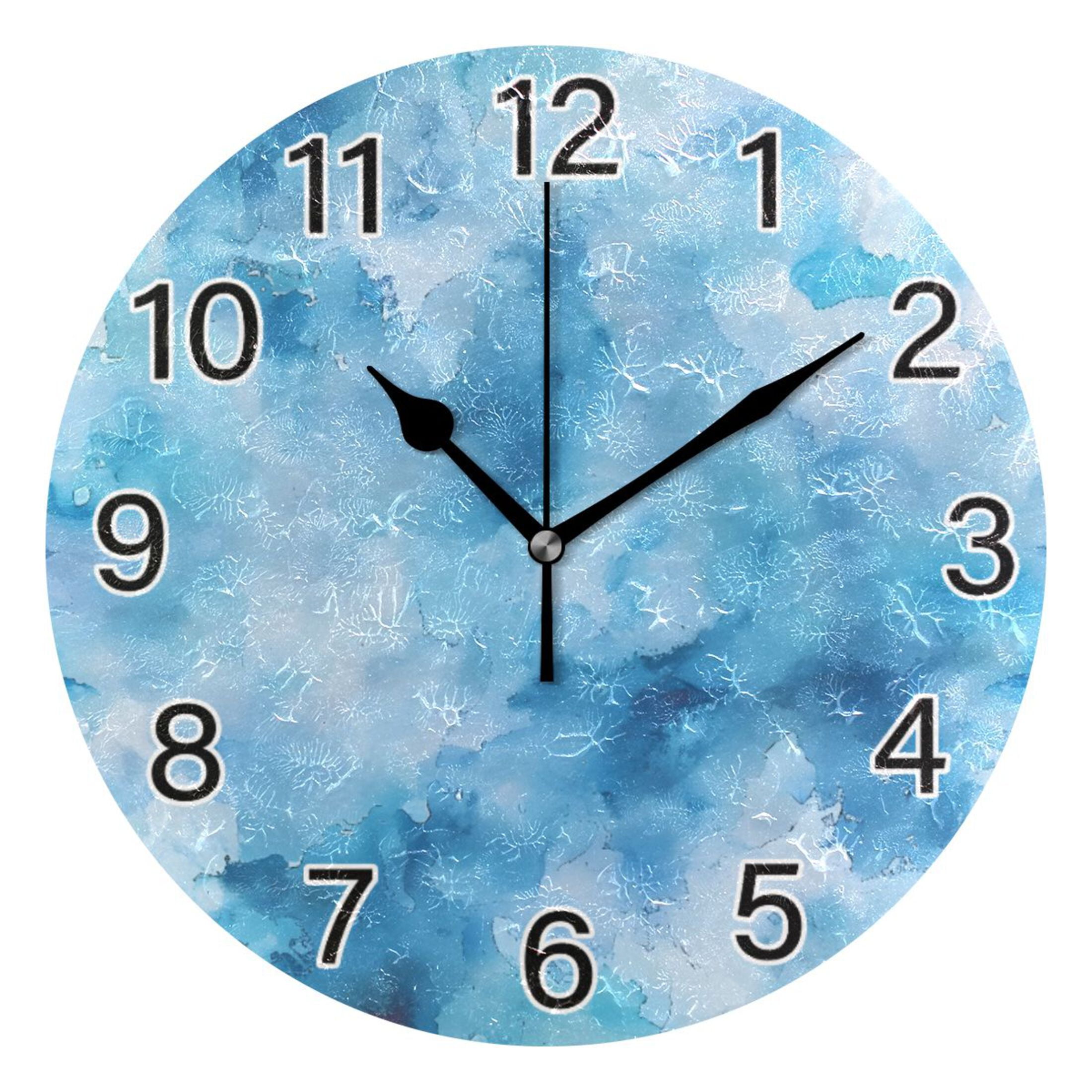 Ryvnso Watercolor Blue Wall Clock Non Ticking Silent Kitchen Clock ...