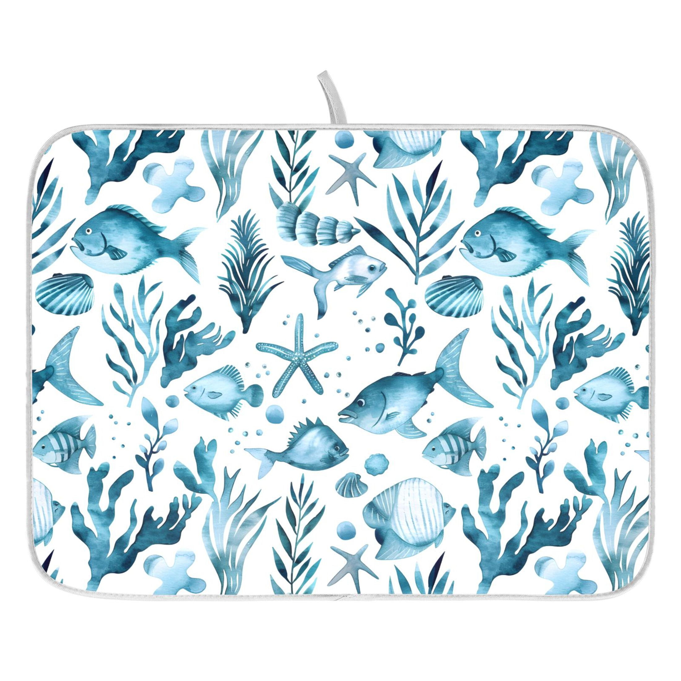 Ryvnso Watercolor Fish Seaweed Dish Drying Mat for Kitchen Countertop ...