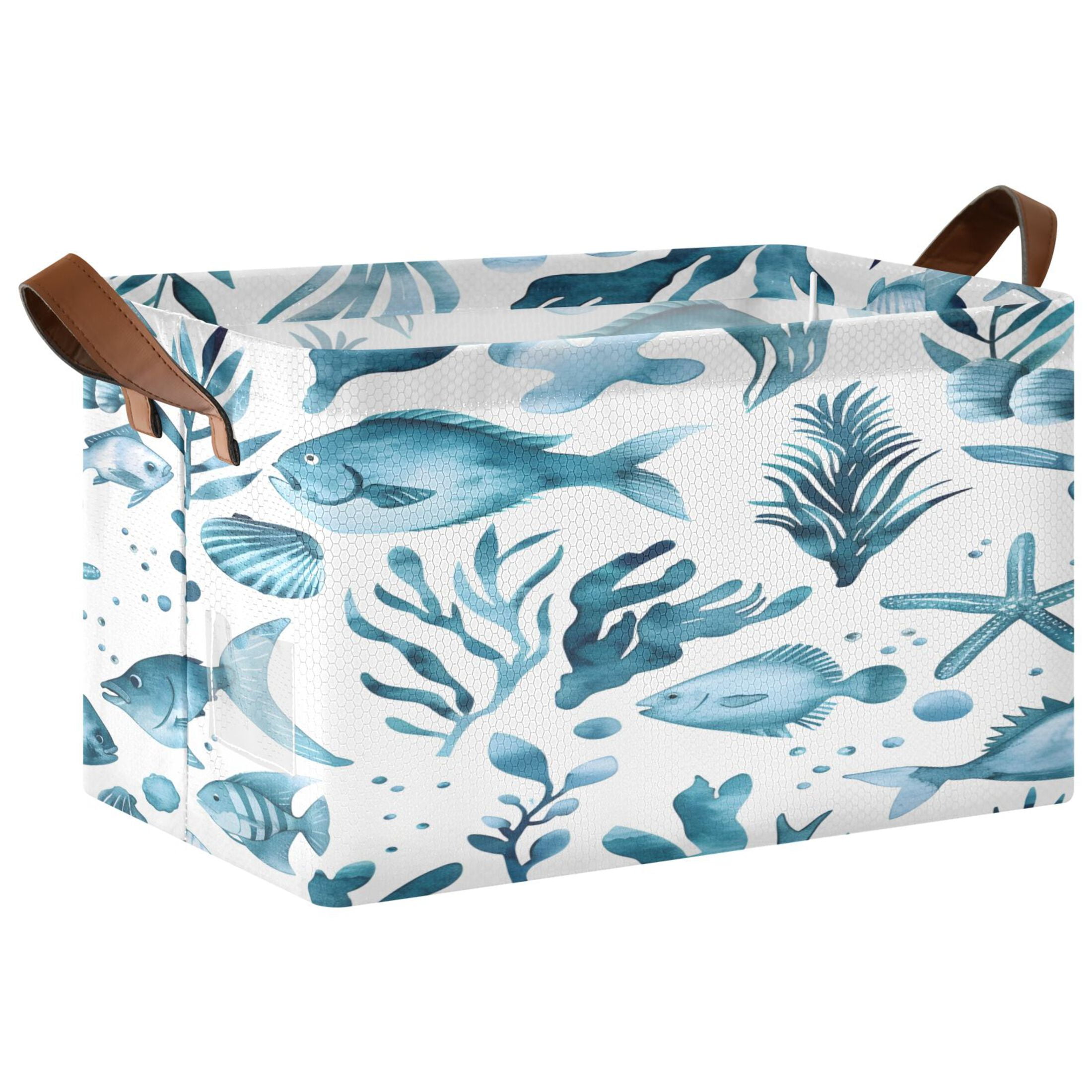 Ryvnso Watercolor Fish Seaweed Storage Bins Large Basket Foldable Cube ...
