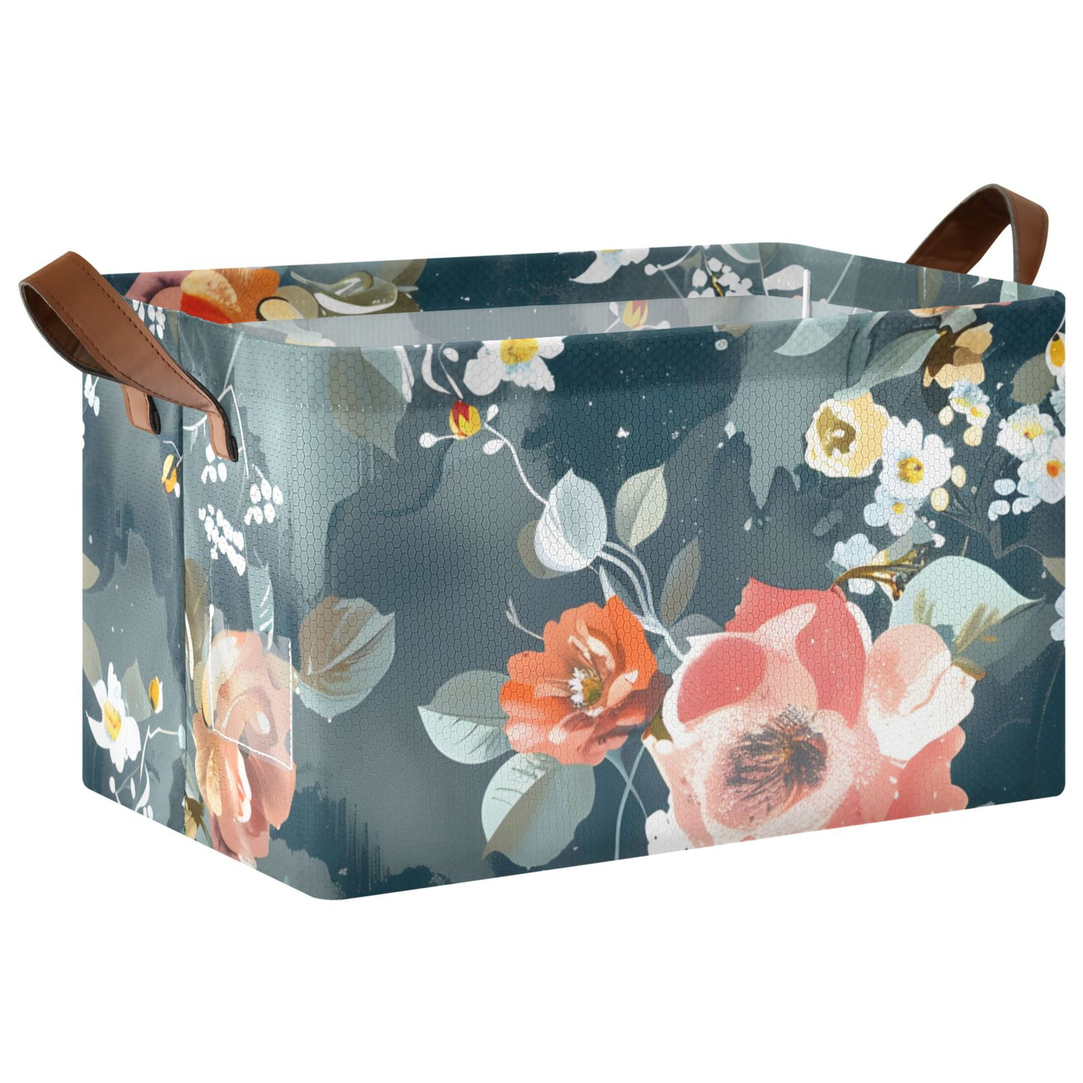 Ryvnso Watercolor Floral Flower Storage Bins Large Basket Foldable Cube ...