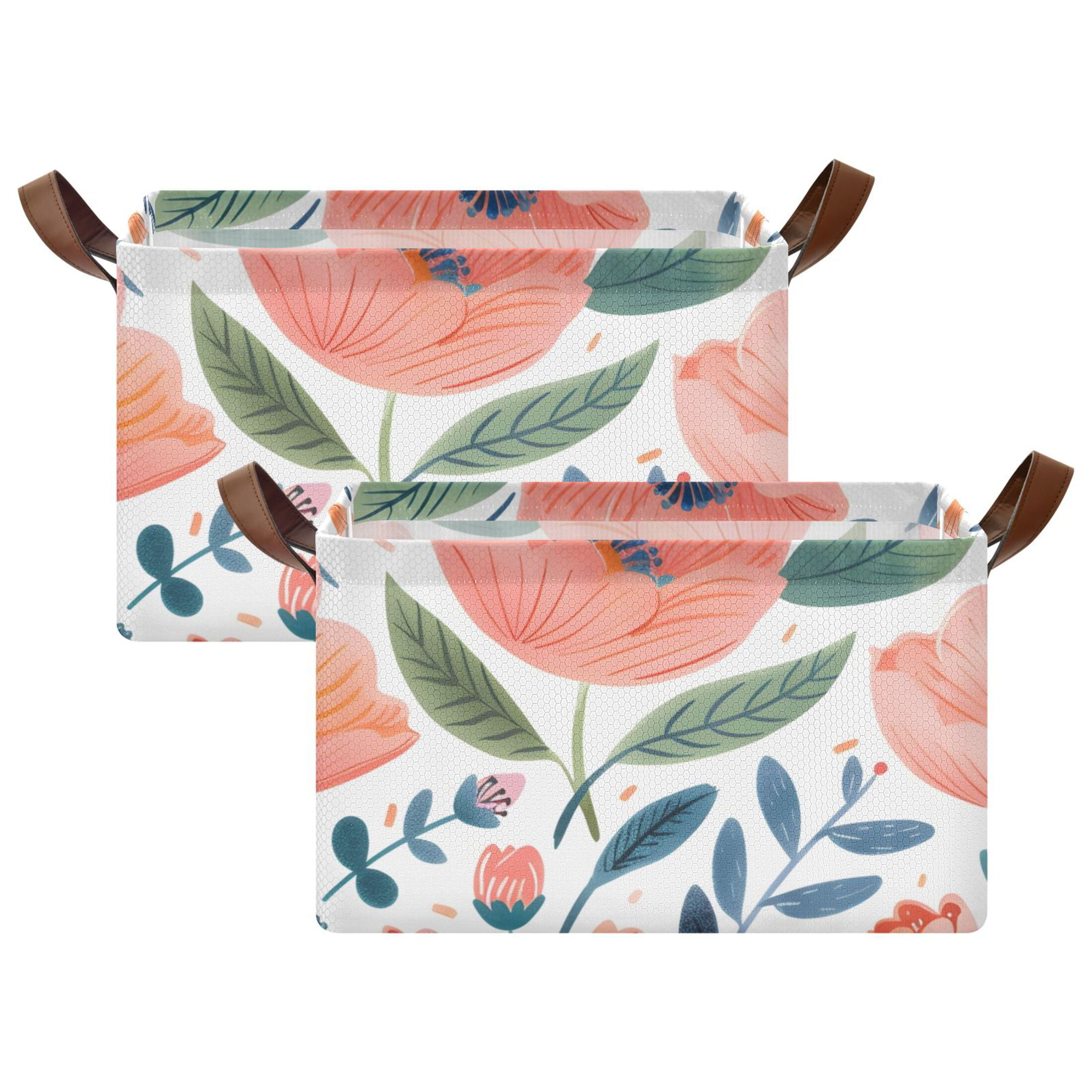 Ryvnso Watercolor Flower Leaf Storage Bins Large Basket Foldable Cube ...