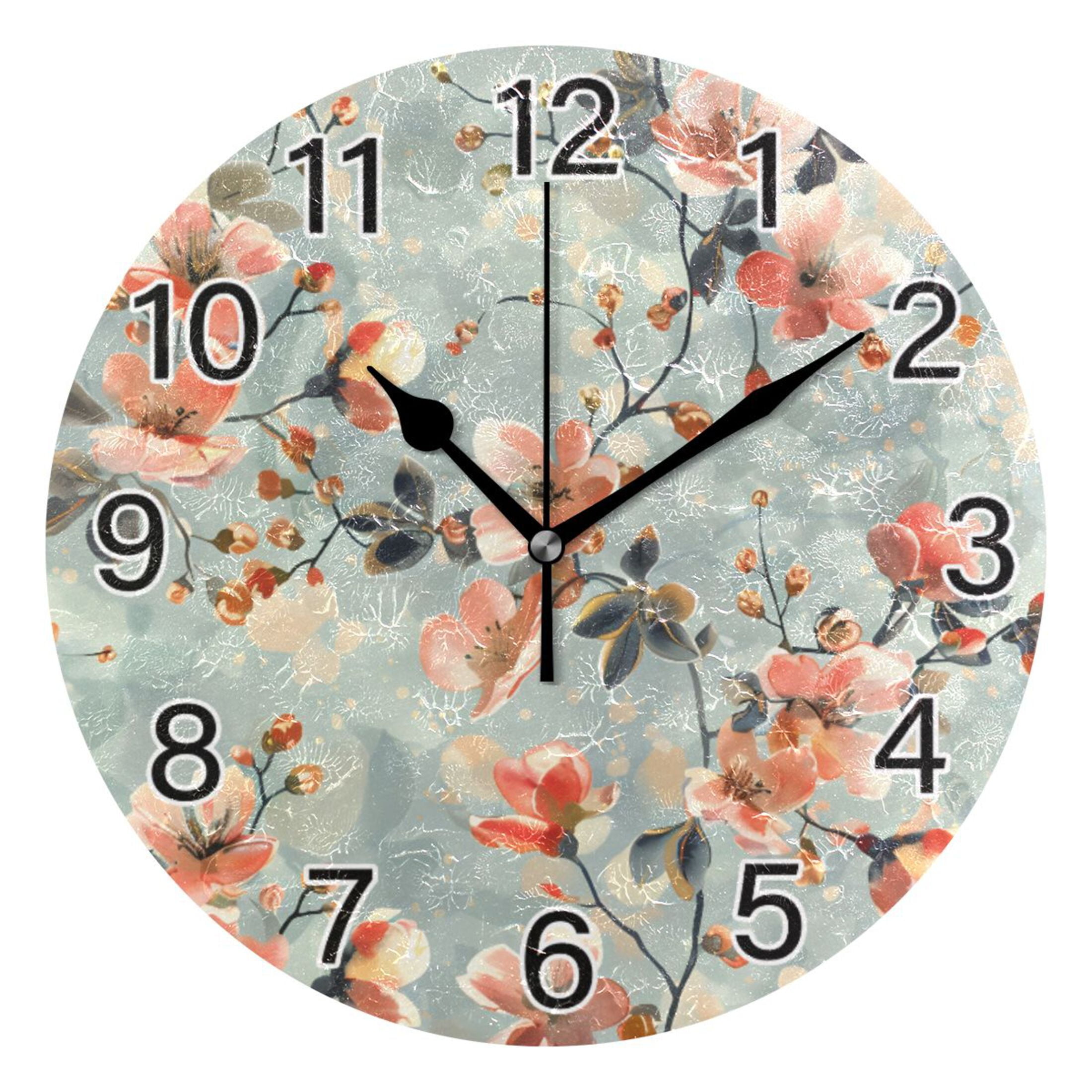 Ryvnso Watercolor Flower Wall Clock Non Ticking Silent Kitchen Clock ...