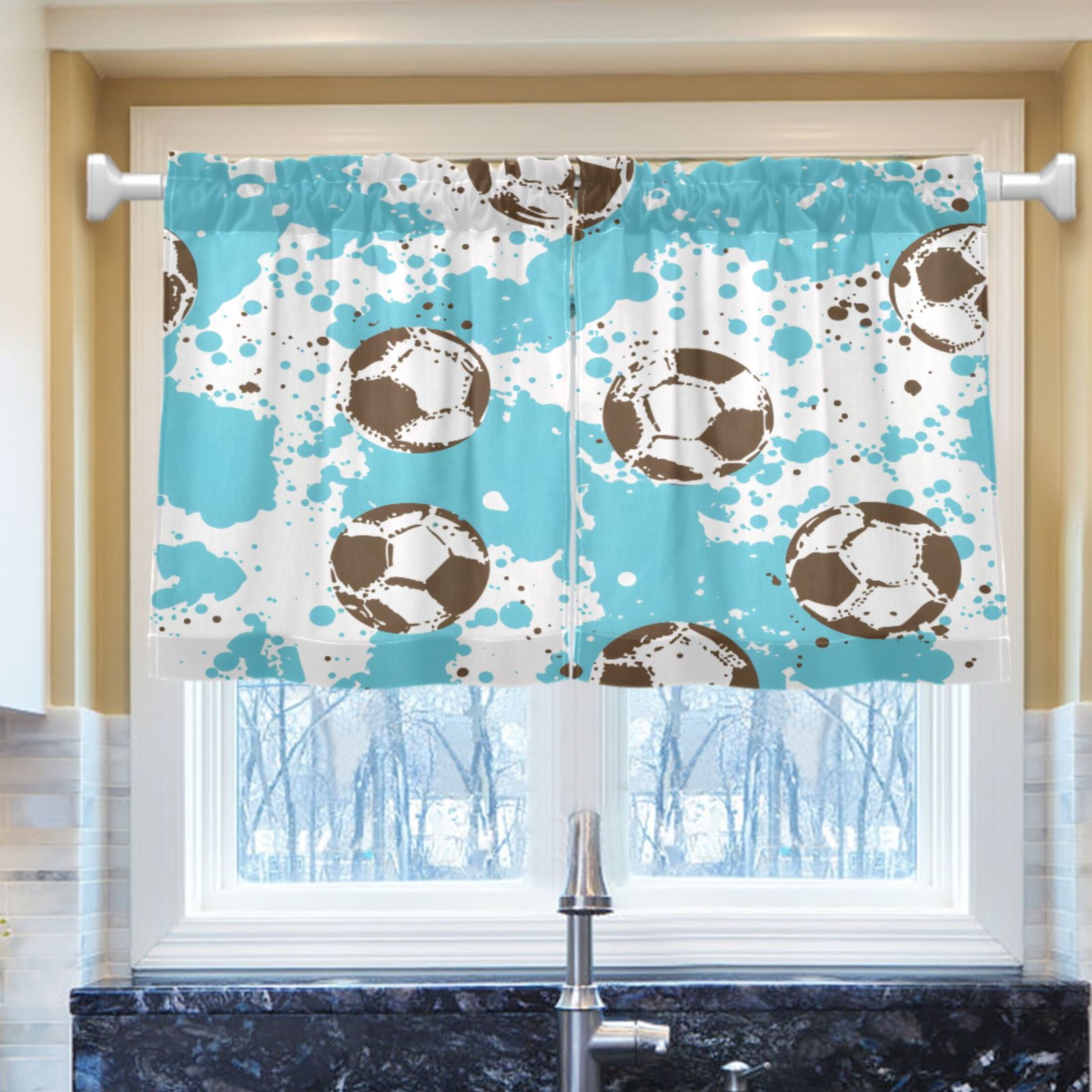 Ryvnso Watercolor Football Half Curtains Sets Tier 2 Panels Short ...