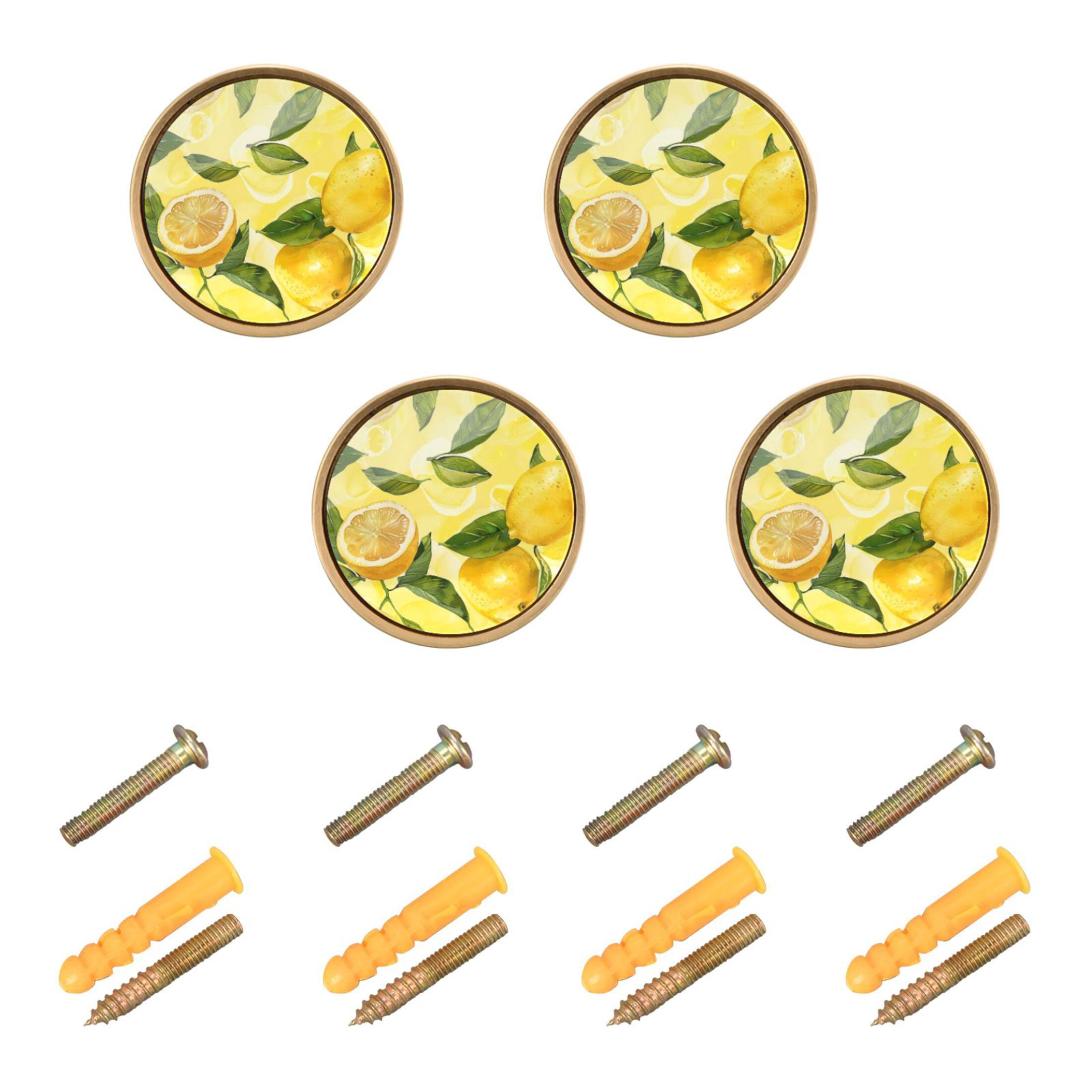 Ryvnso Watercolor Lemon Leaves Cabinet Knobs Kitchen Door Round Pulls ...