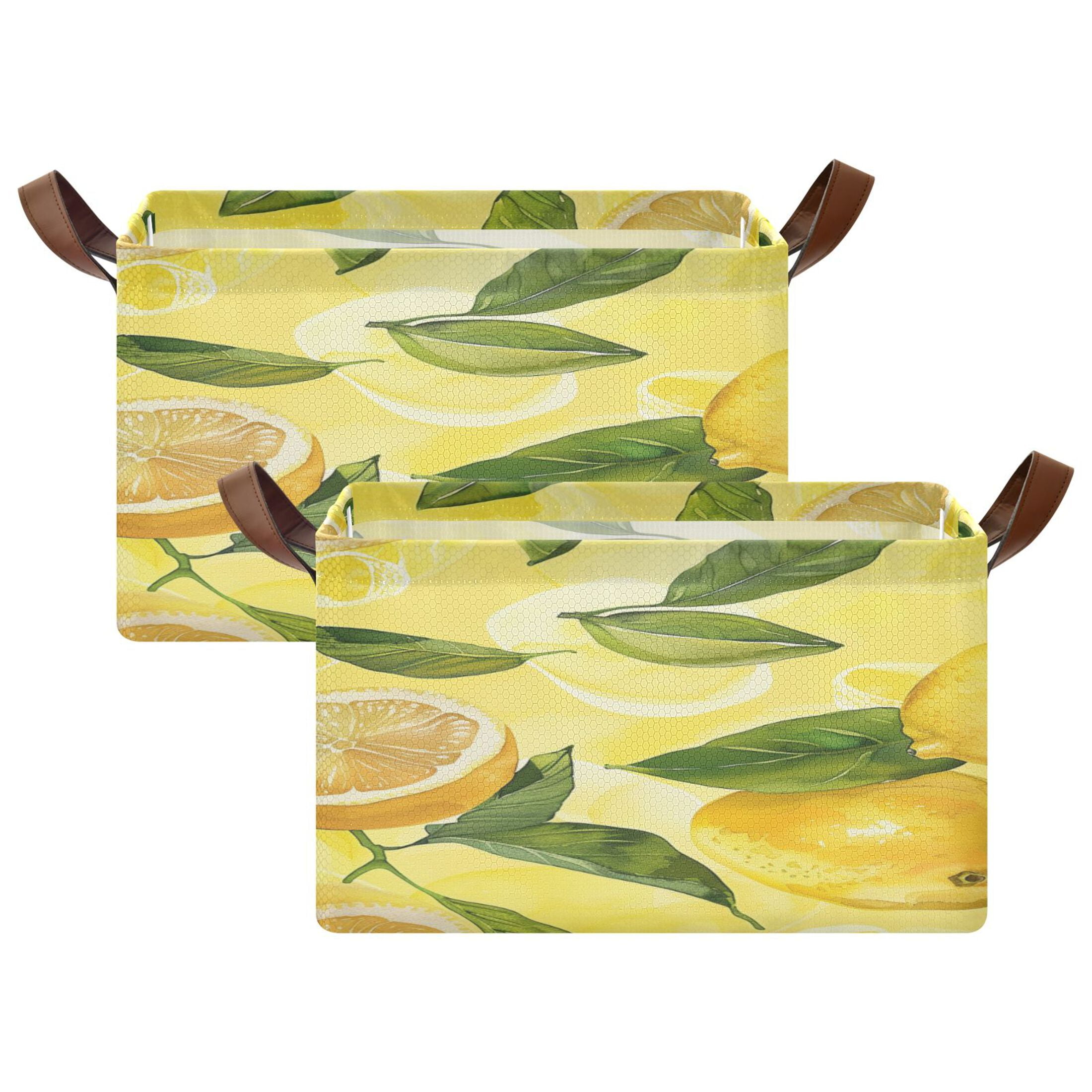 Ryvnso Watercolor Lemon Leaves Storage Bins Large Basket Foldable Cube ...