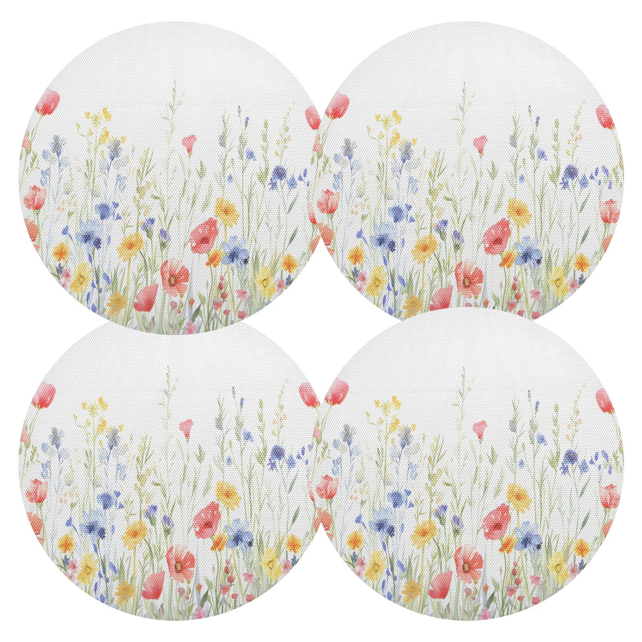 Ryvnso Watercolor Poppy Floral Round Plate Mats Dining Table Placemat ...