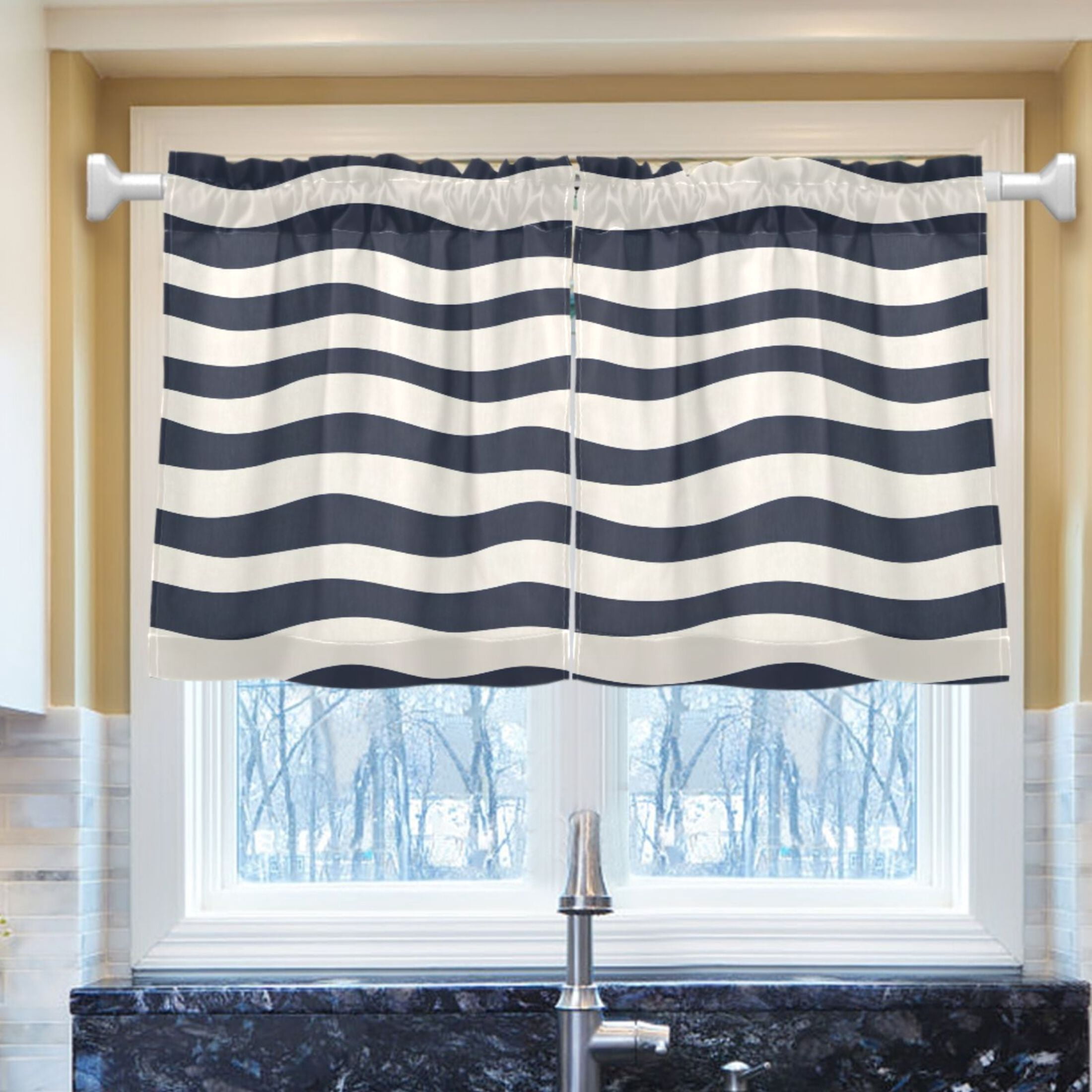 Ryvnso Wavy Pattern Half Curtains Sets Tier 2 Panels Short Curtain Rod ...