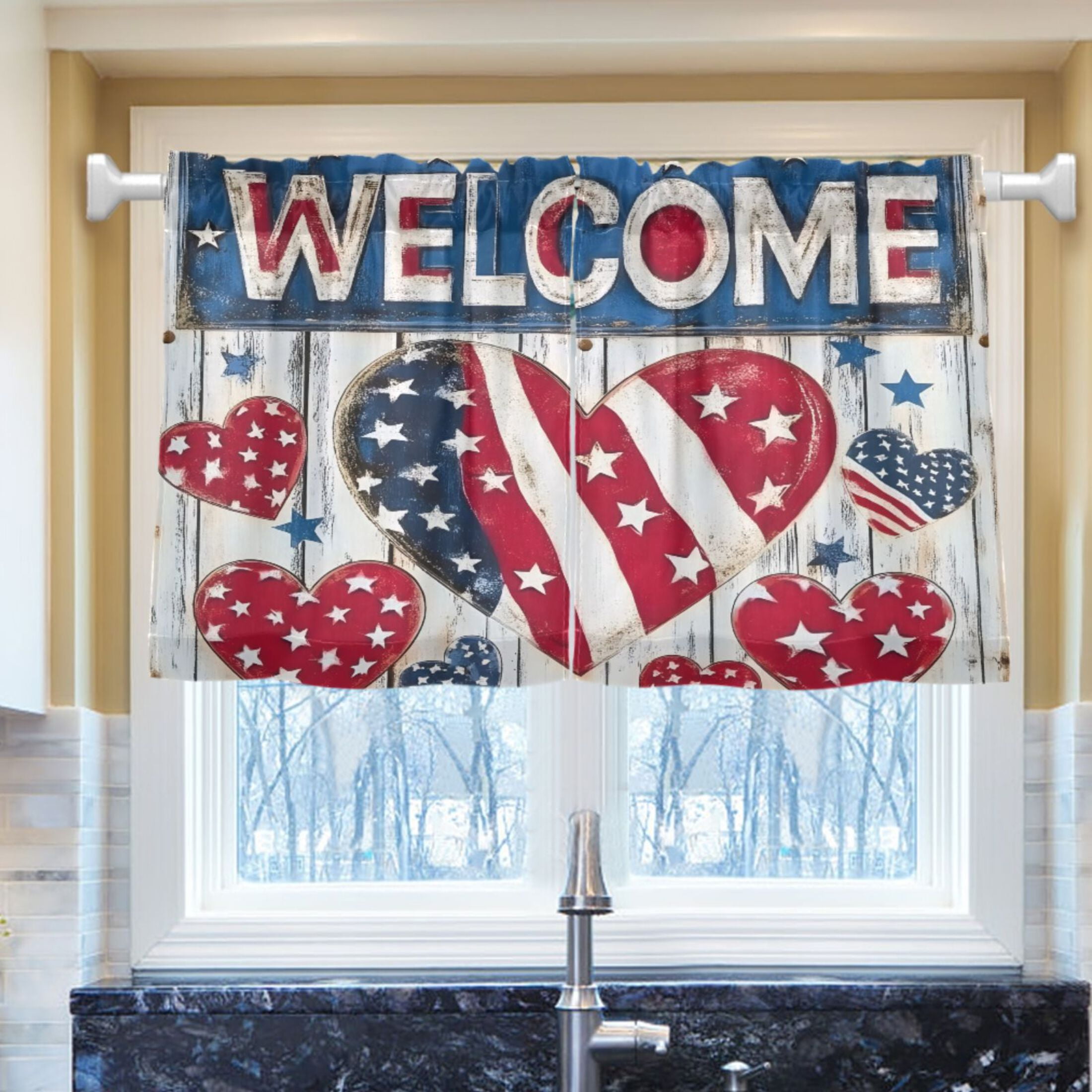 Ryvnso Welcome American Theme Half Curtains Sets Tier 2 Panels Short ...