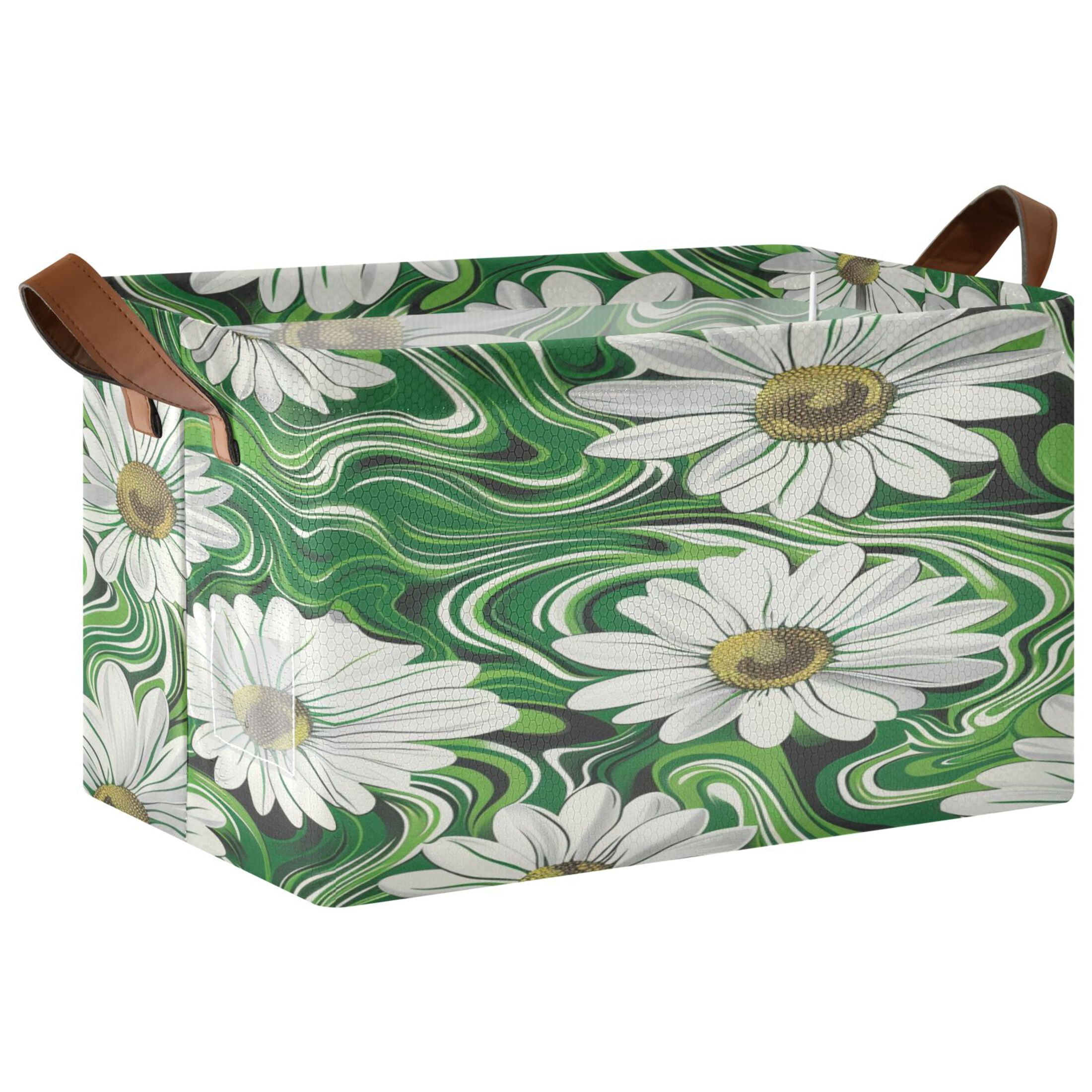 Ryvnso White Daisy in Green Liquid Storage Bins Large Basket Foldable ...