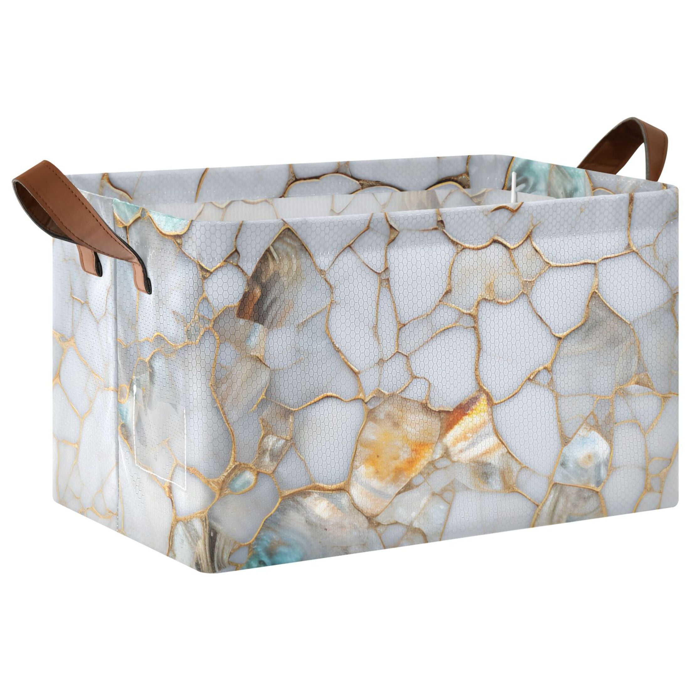 Ryvnso White Marble Storage Bins Large Basket Foldable Cube Toys ...
