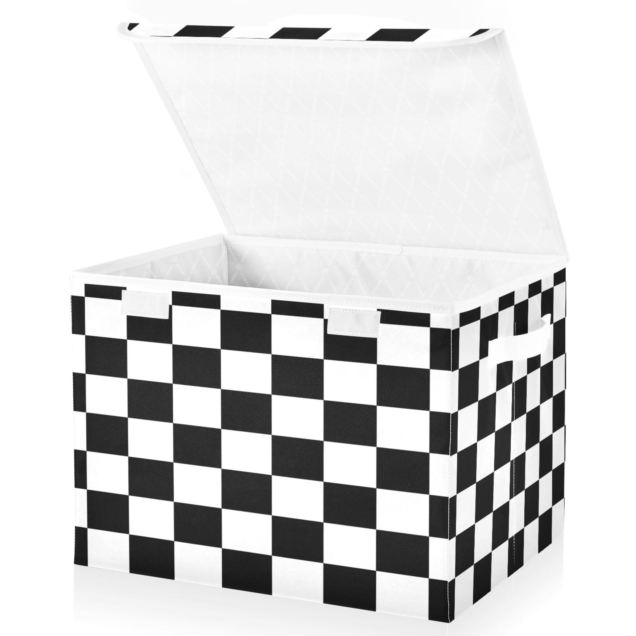 Ryvnso White and Black Checkered Grid Art Pattern Large Lidded Foldable ...