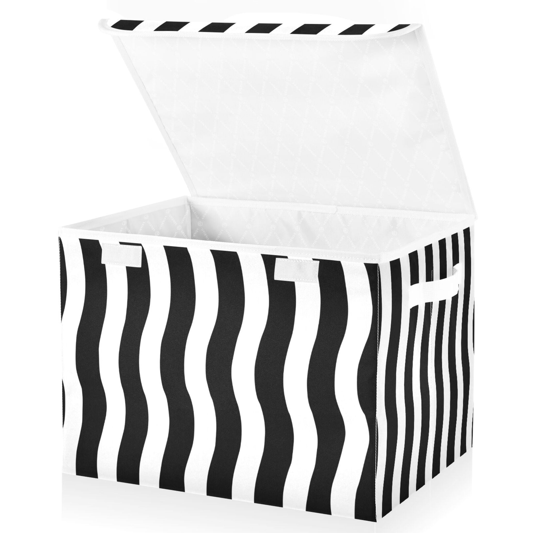 Ryvnso White with Black Line Stripe Large Lidded Foldable Storage ...