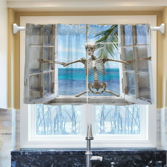 Ryvnso Window Human Skeleton Half Curtains Sets Tier 2 Panels Short ...