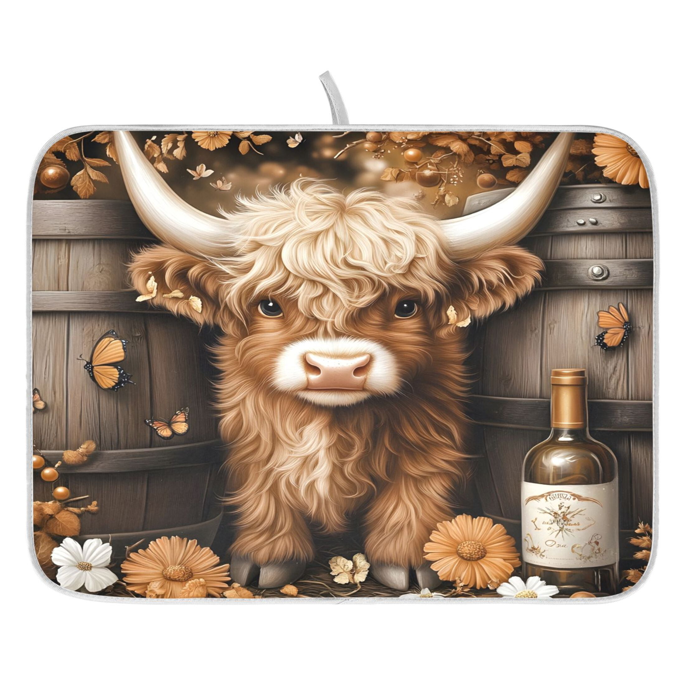 Ryvnso Wine Highland Cattle Dish Drying Mat for Kitchen Countertop ...