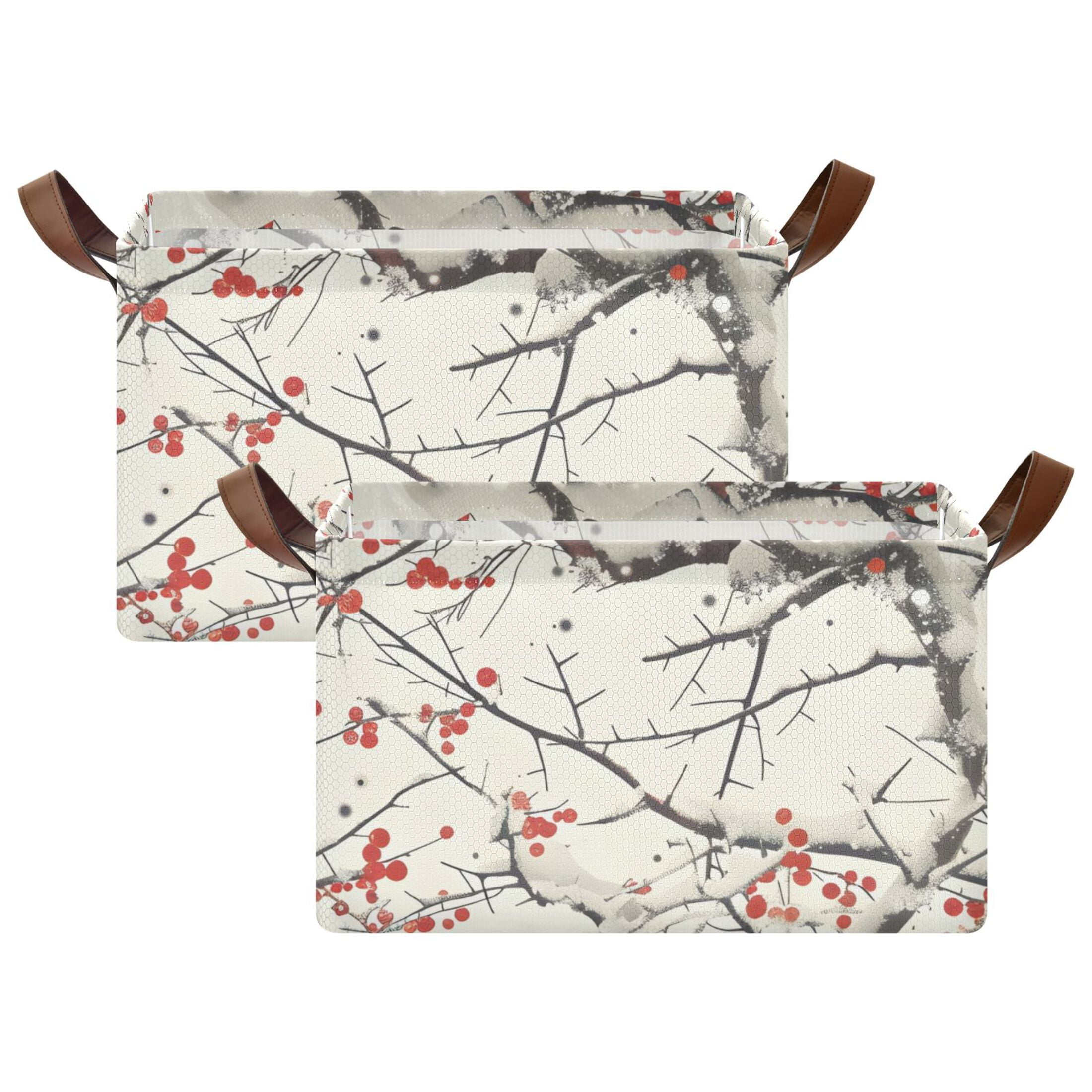 Ryvnso Winter Cherry Floral Storage Bins Large Basket Foldable Cube ...