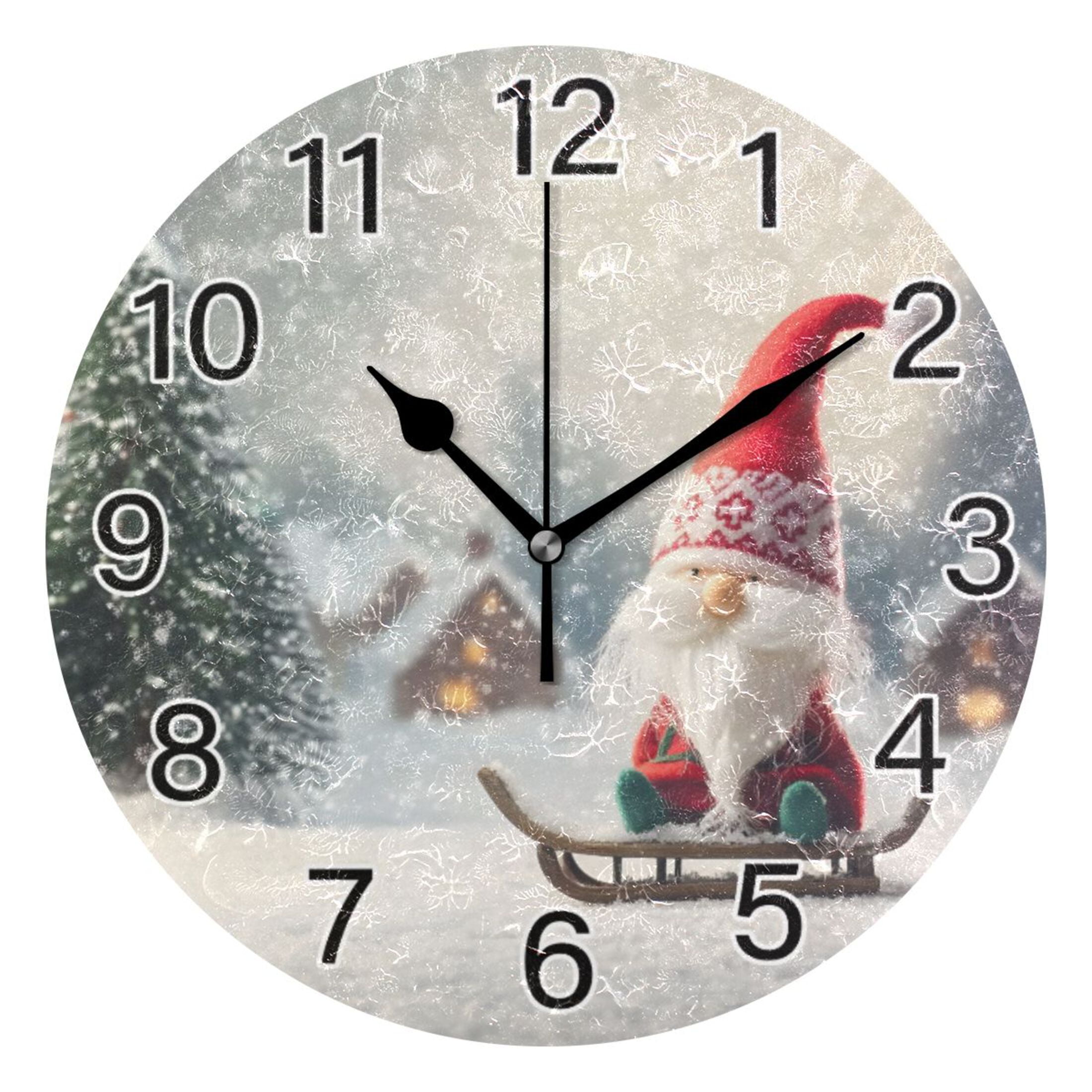 Ryvnso Winter Gnome Christmas Scene Wall Clock Non Ticking Silent ...