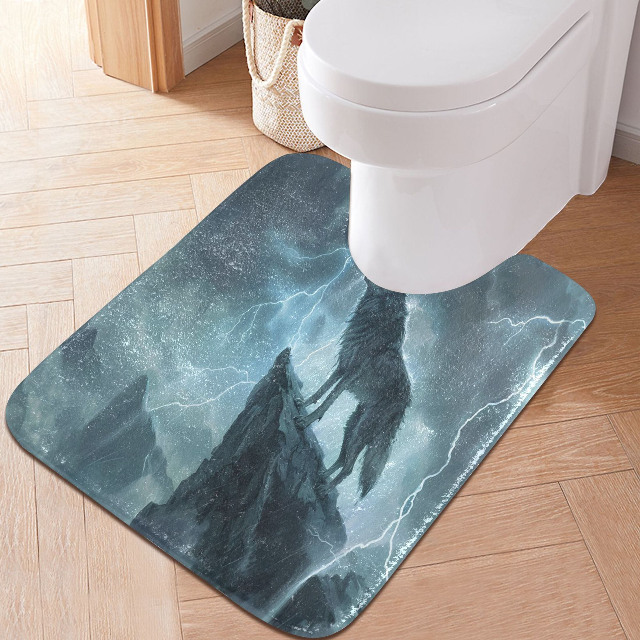 Ryvnso Wolf Stand on Mountain Bathroom Shaggy Rugs Toilet U Shape Mat ...