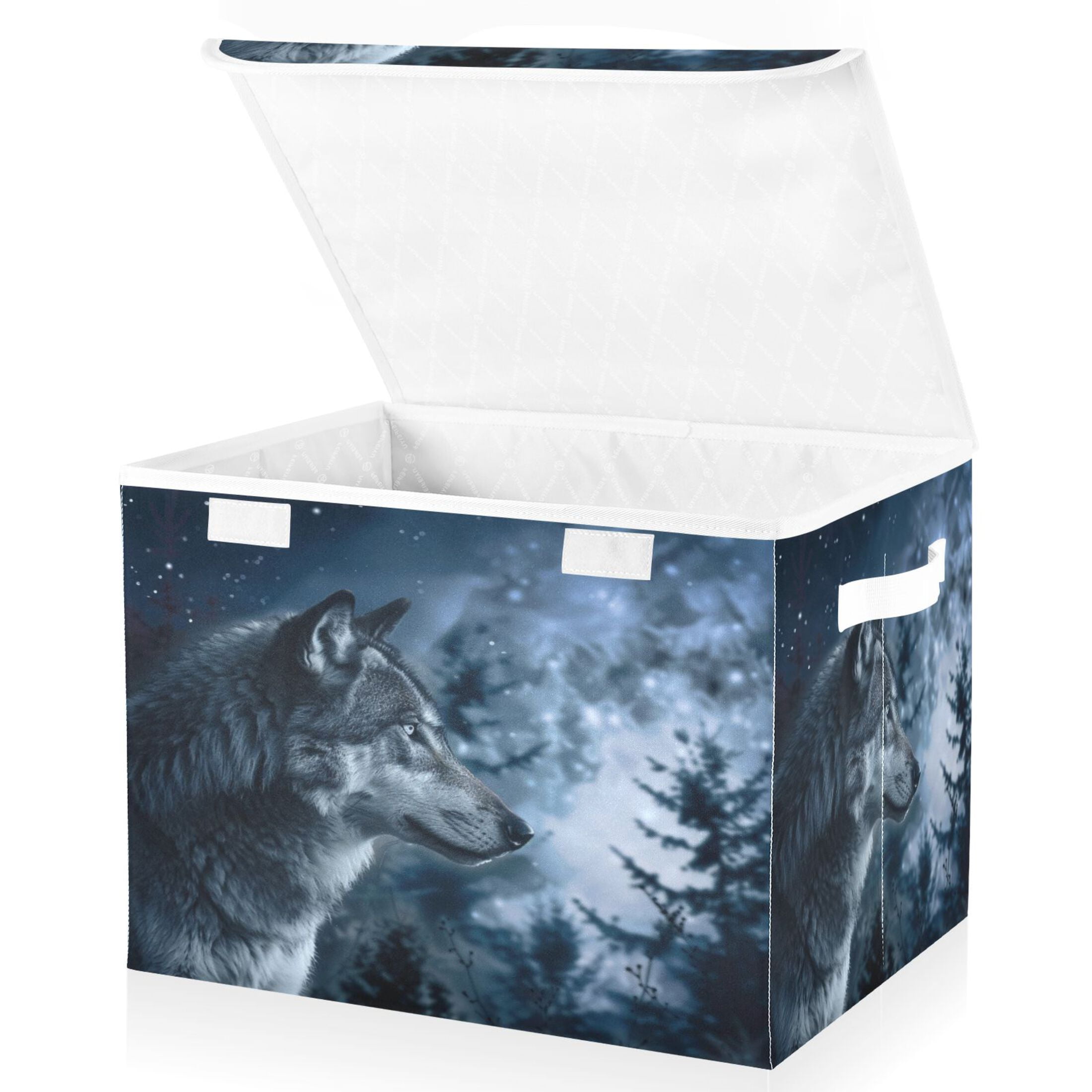 Ryvnso Wolf in Night Forest Large Lidded Foldable Storage Baskets Cubes ...