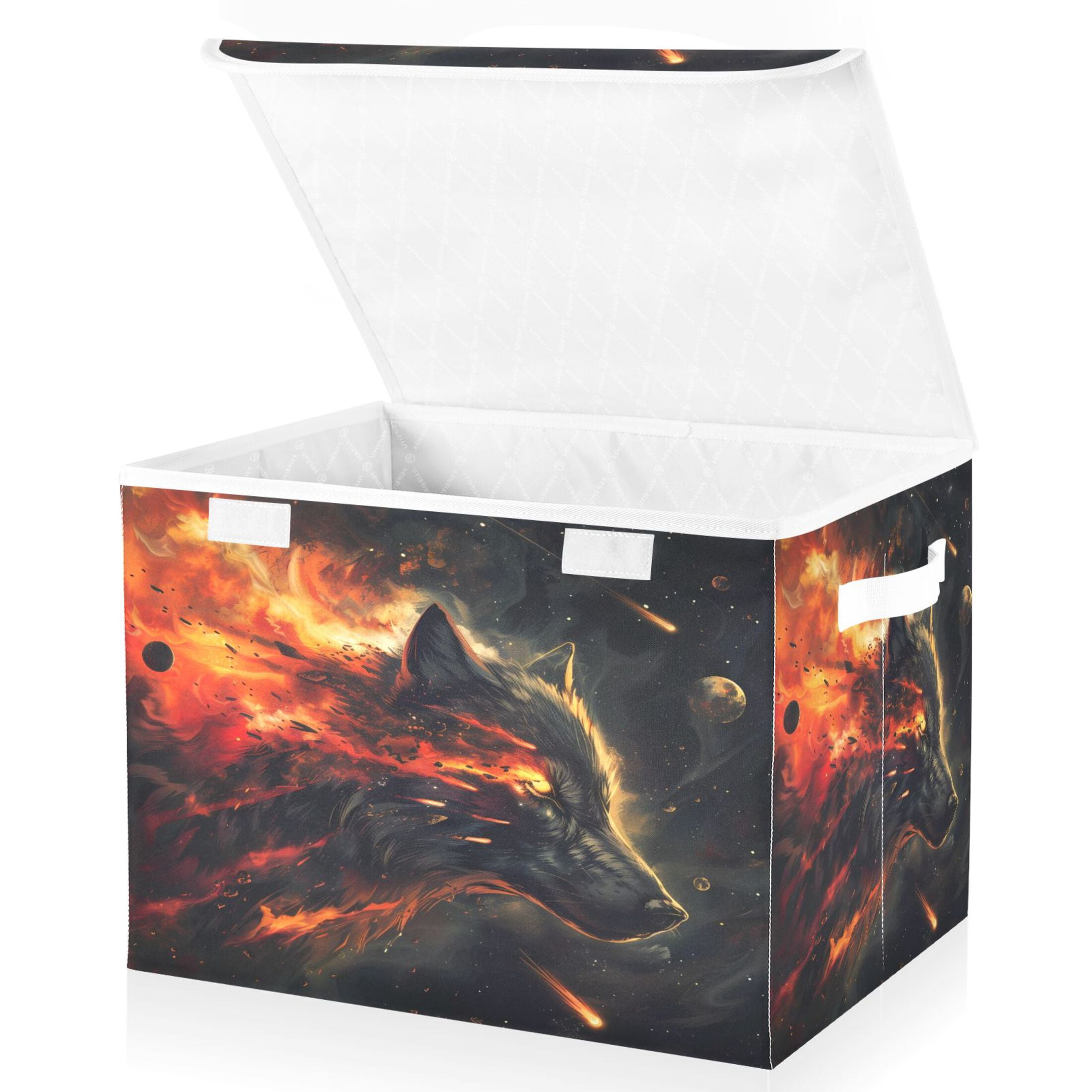 Ryvnso Wolf with Fire Large Lidded Foldable Storage Baskets Cubes Boxes ...