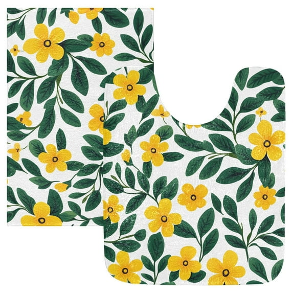 Ryvnso Yellow Flowers Leaves Bathroom Shaggy Rugs Toilet Mat Soft ...