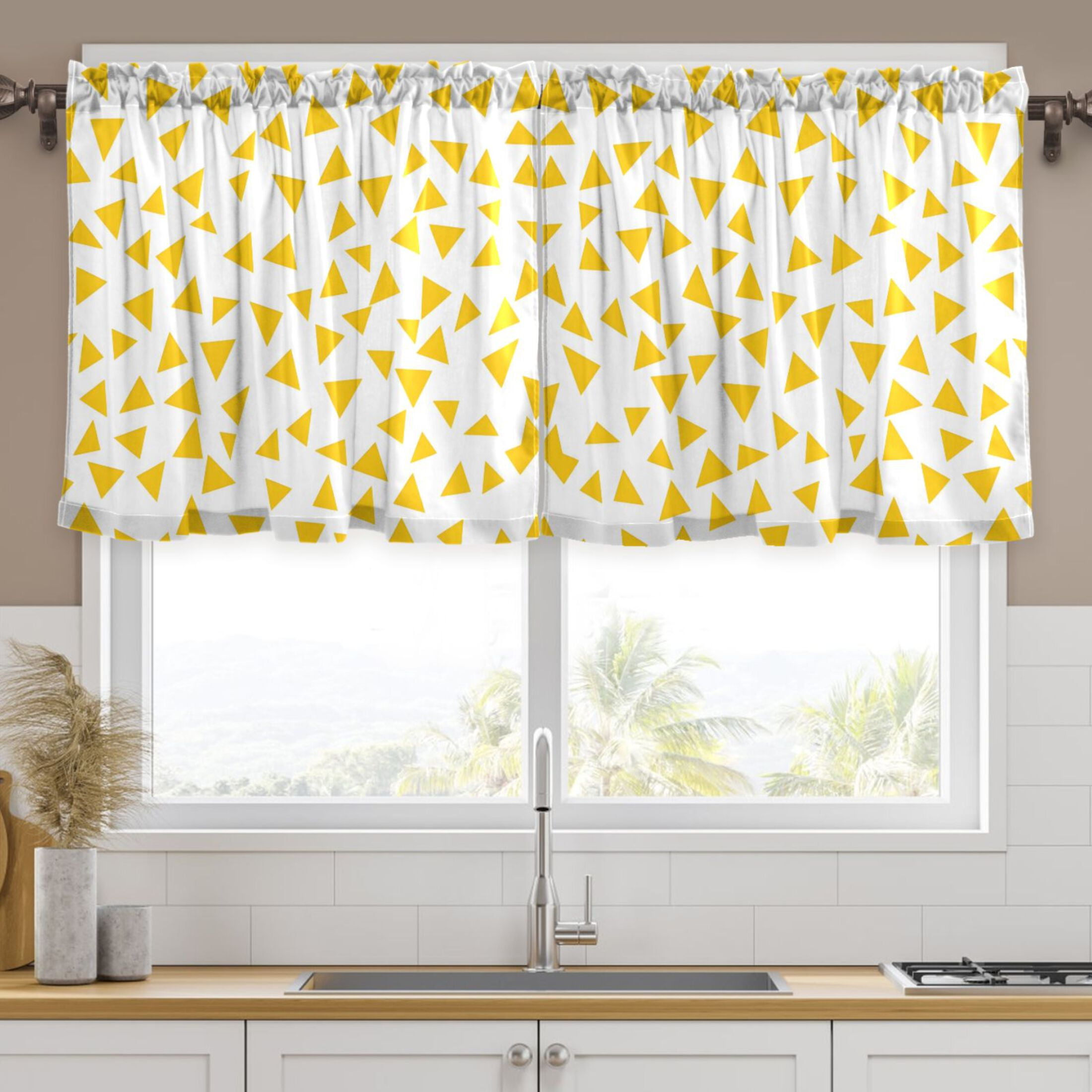 Ryvnso Yellow Triangle Curtains Sets Short Curtain Rod Pocket Half ...