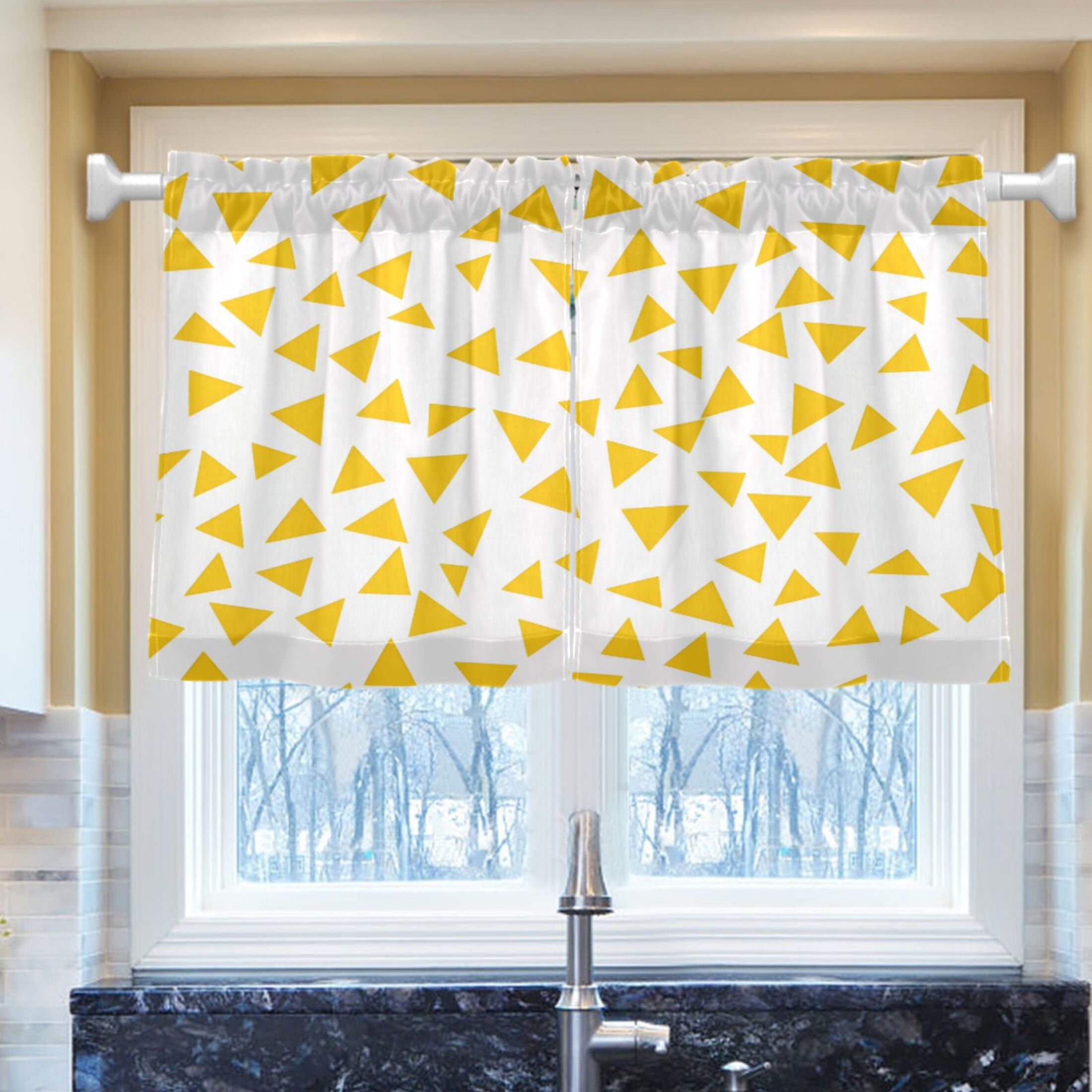 Ryvnso Yellow Triangle Half Curtains Sets Tier 2 Panels Short Curtain ...
