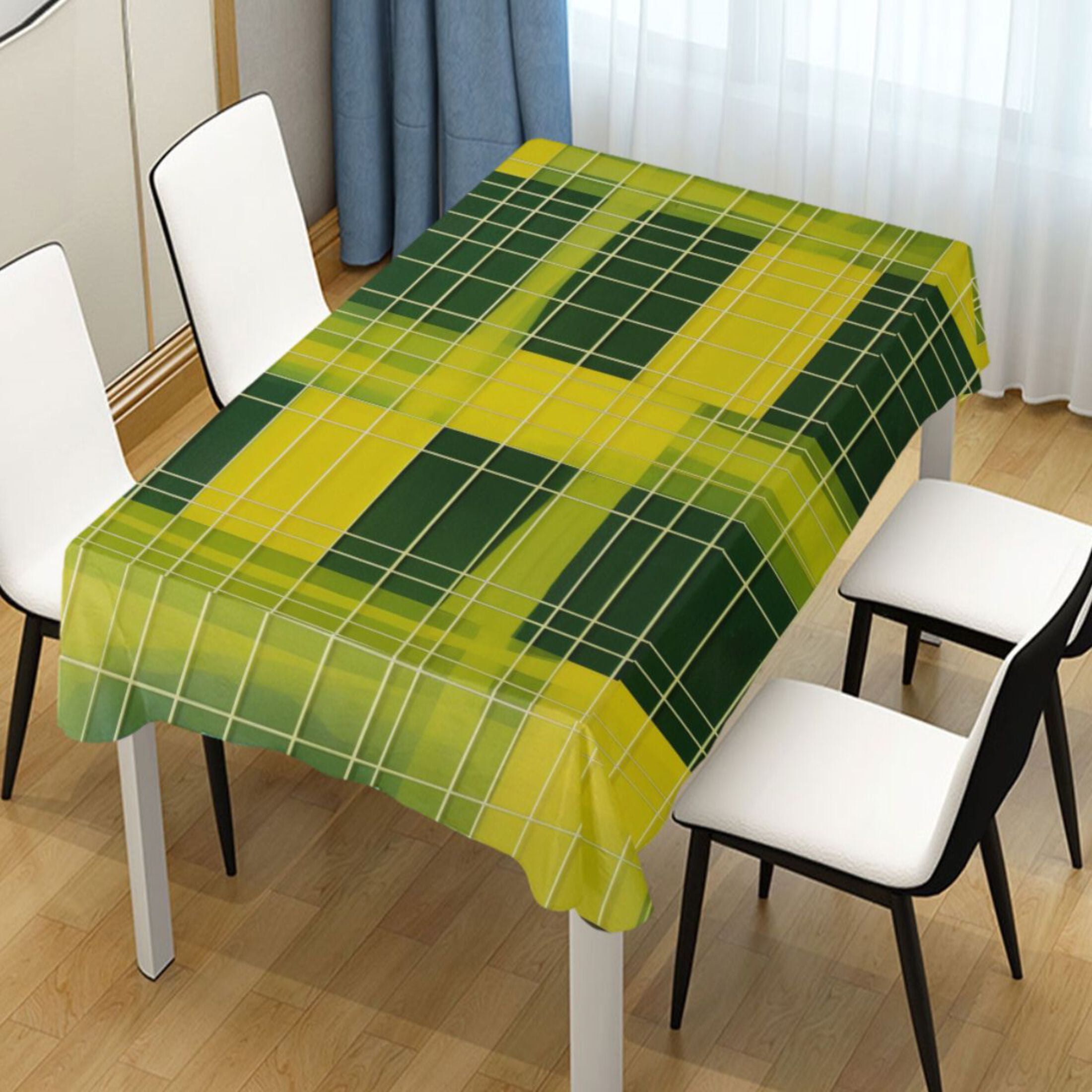 Ryvnso Yellow and Green Grid Rectangle Table Cloth Tablecover Dinning ...
