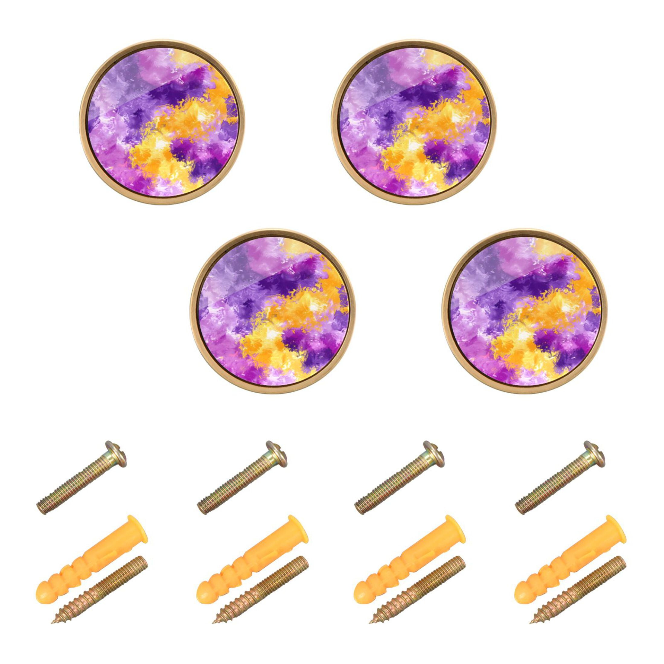 Ryvnso Yellow and Violet Tie Dye Cabinet Knobs Kitchen Door Round Pulls ...